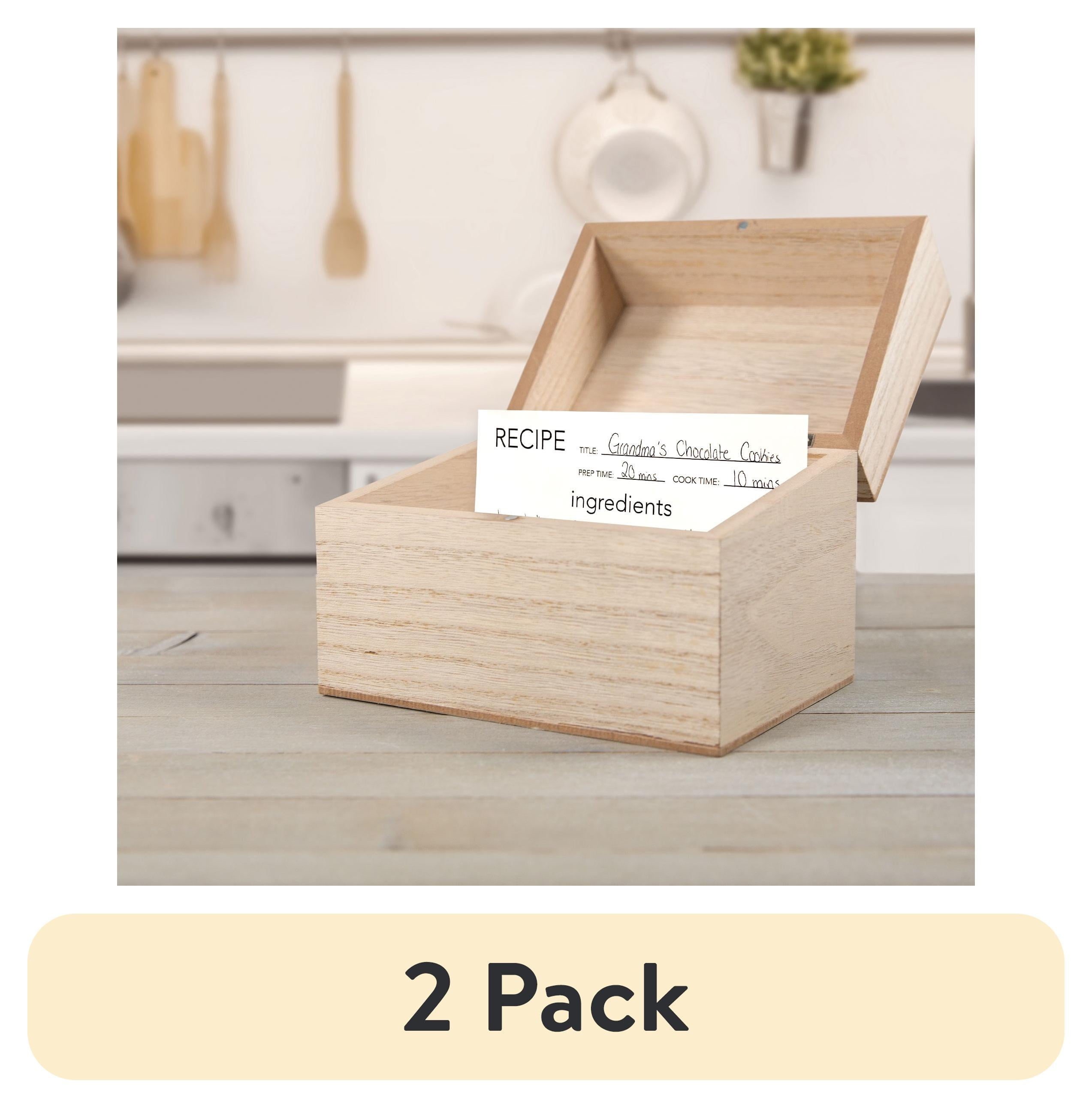 (2 pack) On the Surface Wood Rectangle Recipe Box with Recipe Cards ...