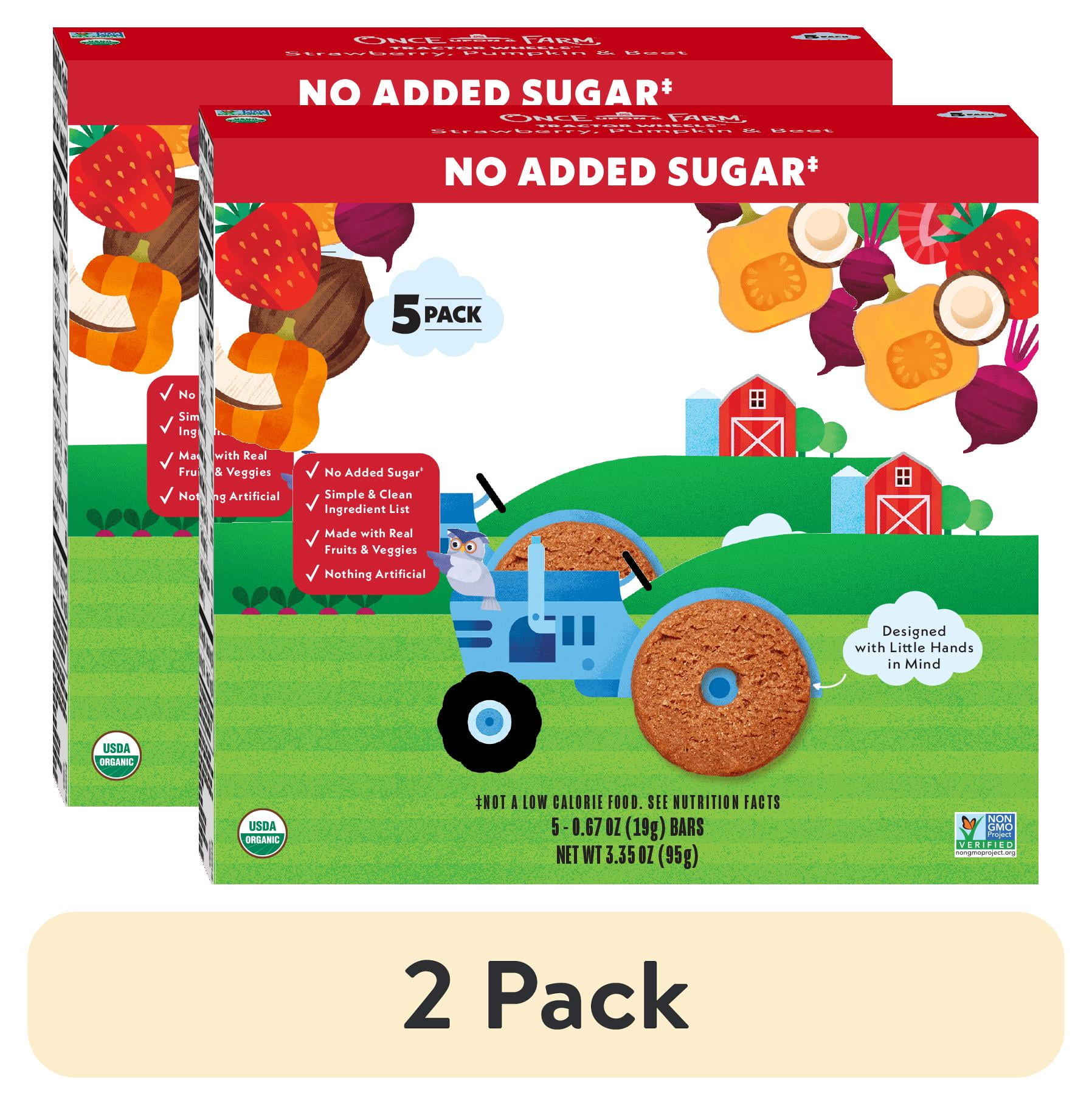 (2 pack) Once Upon a Farm Organic Tractor Wheels Toddler Bar ...