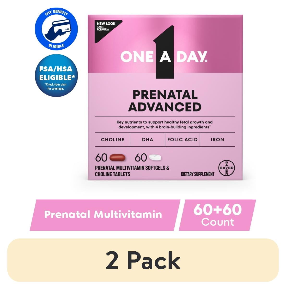 (2 pack) One A Day Advanced Prenatal Multivitamin with Choline, 60+60 ...