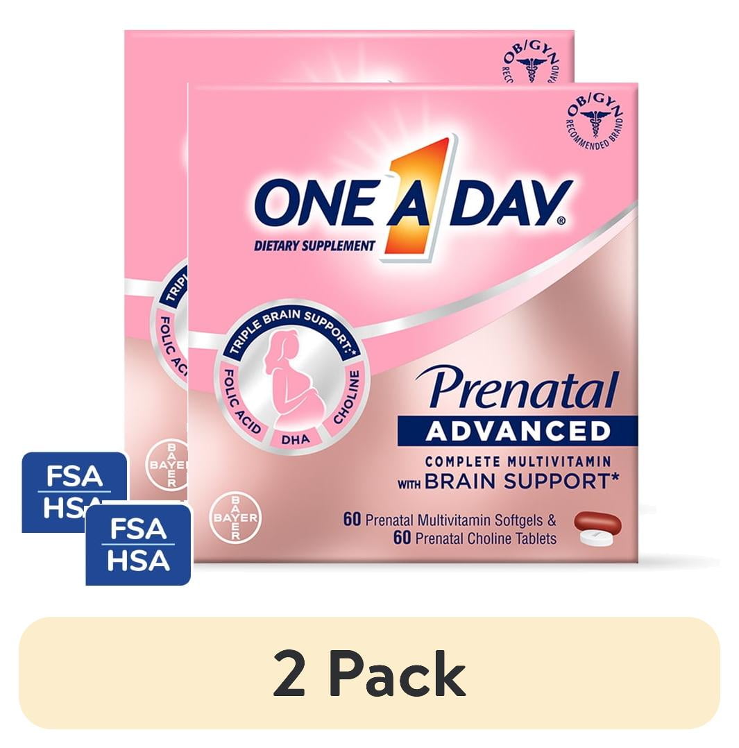 (2 pack) One A Day Advanced Prenatal Multivitamin with Choline, 60+60 ...