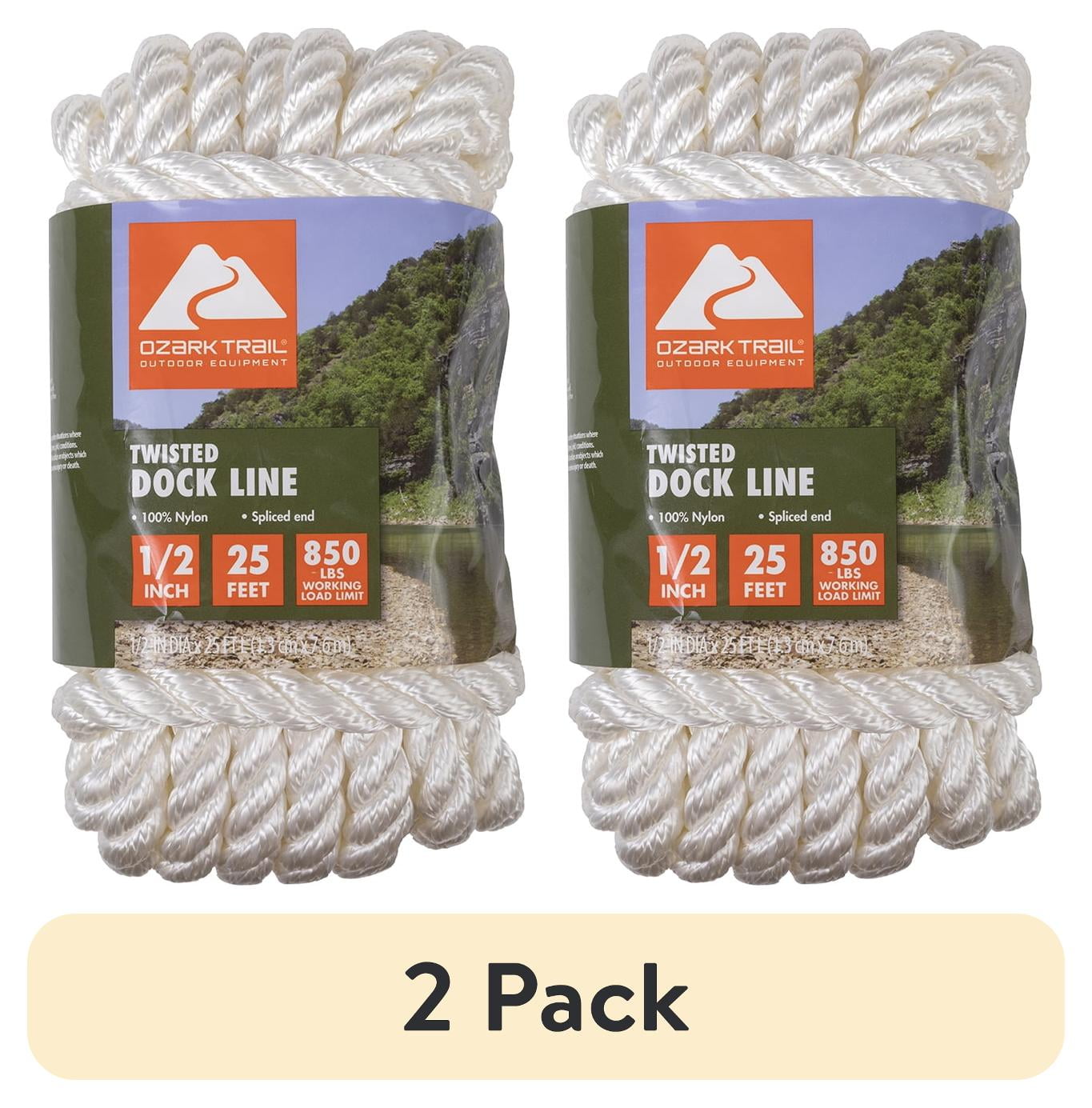 (2 pack) Ozark Trail 1/2"x25' Twisted Nylon Marine/Boating Dock Line ...