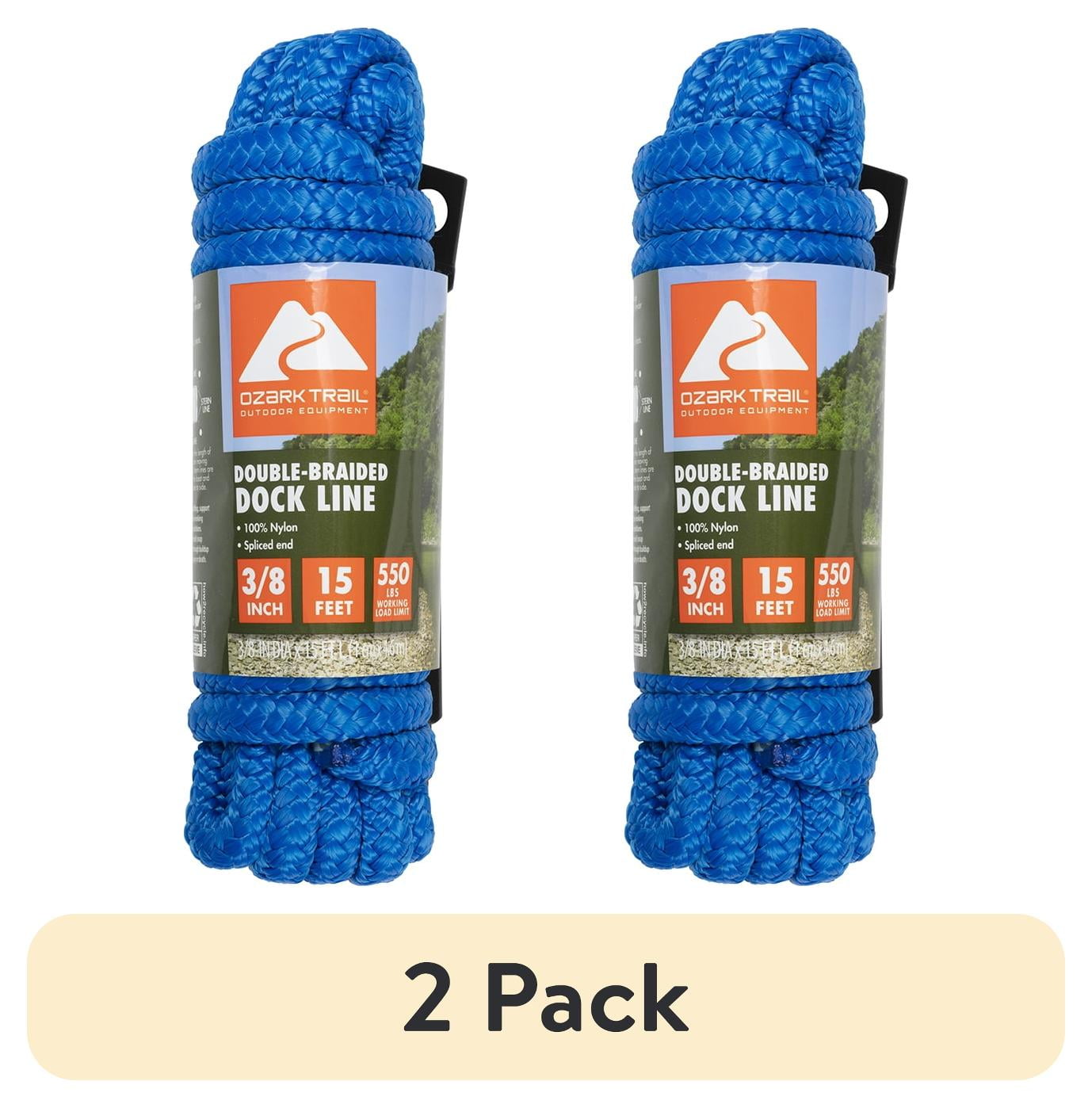 Ozark Trail 2 Pack 3/8 in x 15 ft Nylon Double-Braided Marine Dock Line ...