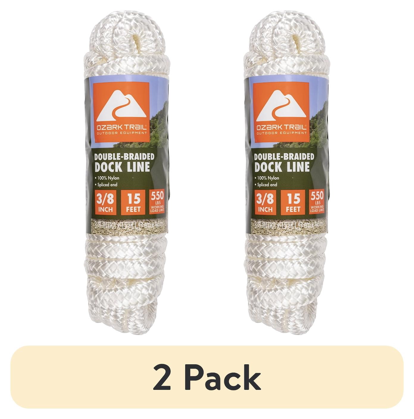(2 pack) Ozark Trail 3/8"x15' Nylon Double-Braided Marine Dock Line ...