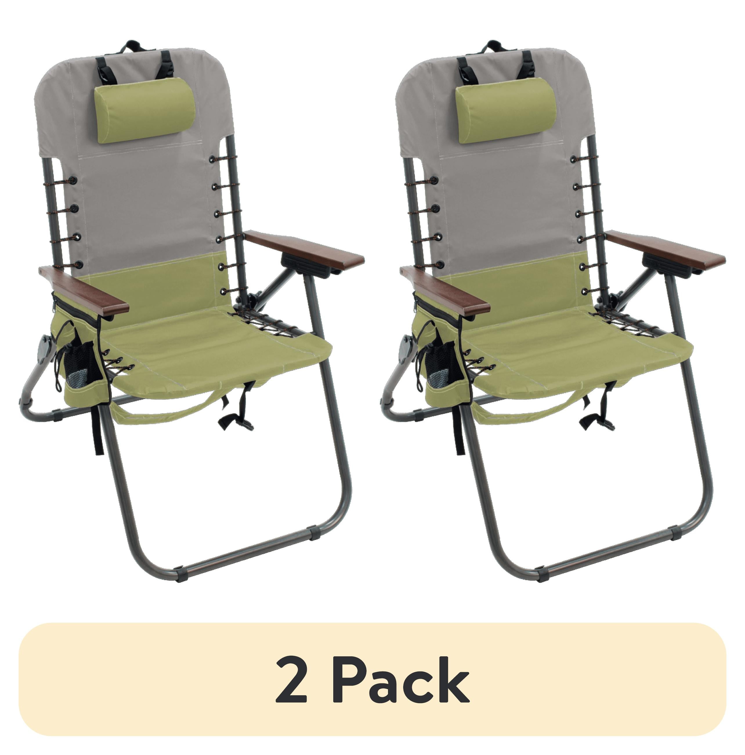 Ozark Trail Adult Bungee Backpack Chair 2 Pack Moss Green with Wood ...