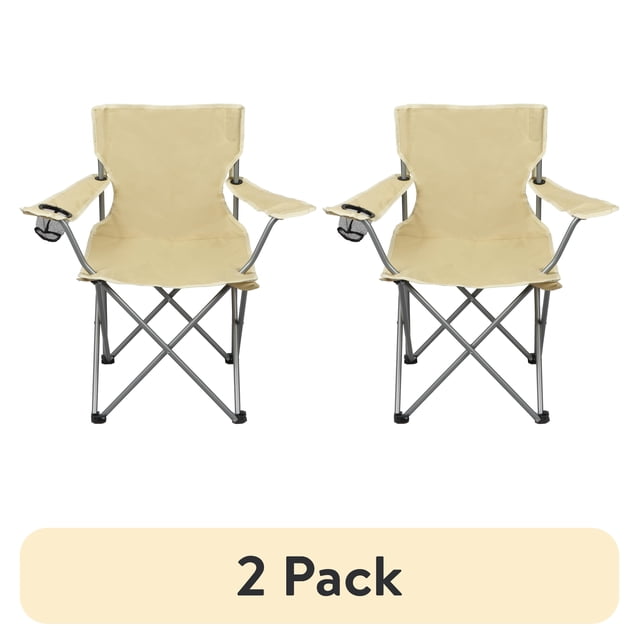 (2 pack) Ozark Trail Basic Quad Folding Camp Chair with Cup Holder, Gold, Adult - Walmart.com