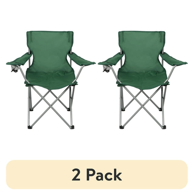 (2 pack) Ozark Trail Basic Quad Folding Camp Chair with Cup Holder, Green, Adult - Walmart.com