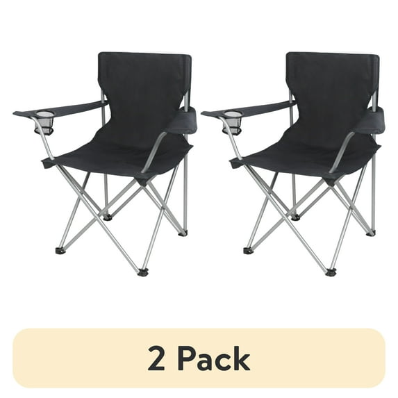 (2 pack) Ozark Trail Quad Folding Camp Chair with Cup Holder, Black - Walmart.com