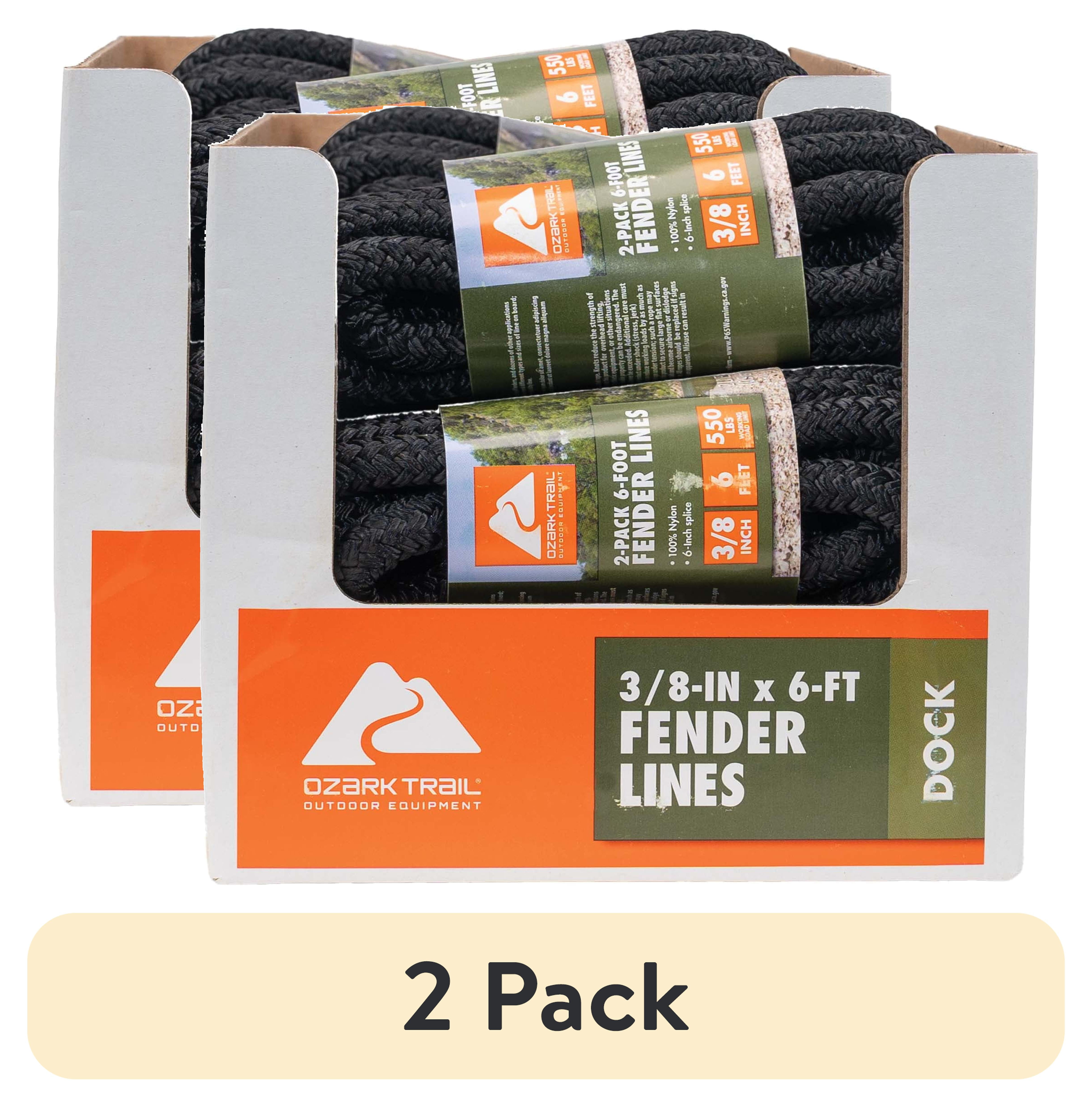 (2 pack) Ozark Trail 3/8-Inch x 6-Foot Nylon Boat Fender Line, Black ...