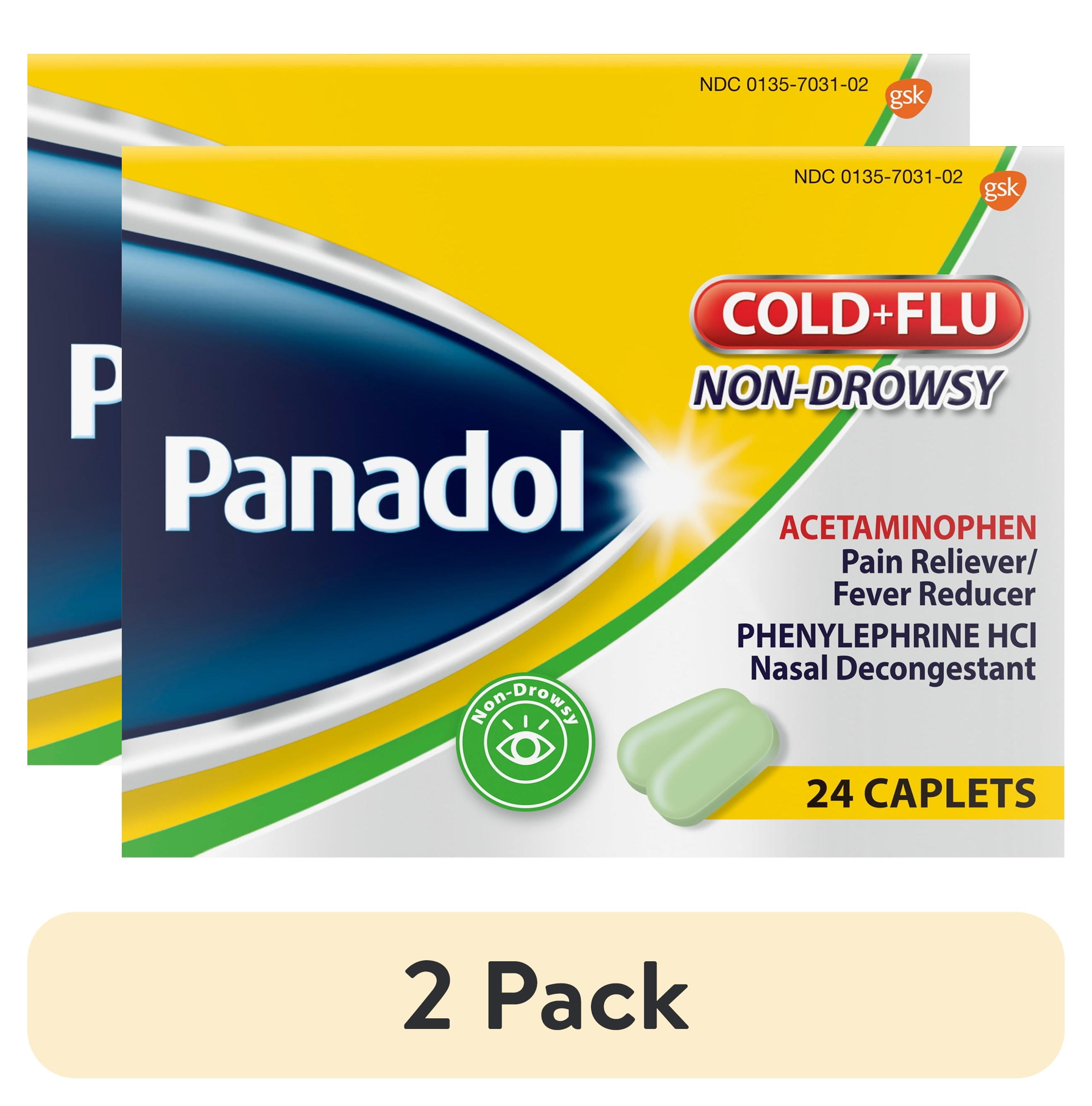 (2 pack) Panadol Non-Drowsy Cold & Flu Caplets 325 mg Acetaminophen 24 ...