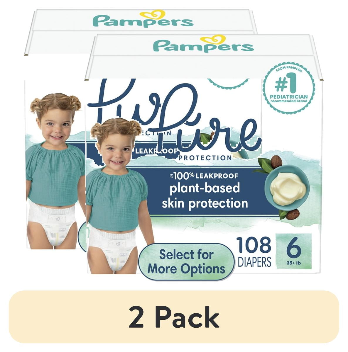 (2 pack) Pampers Pure Diapers Size 6, 108 Count (Select for More ...