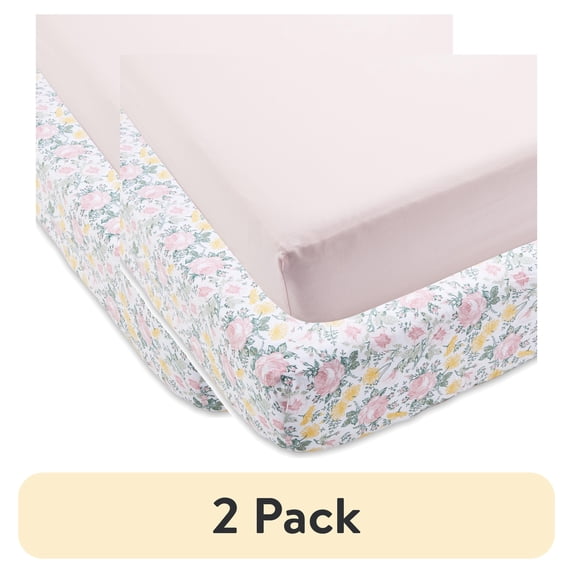 (2 pack) Parent's Choice 100% Cotton Fitted Crib Sheets For Baby Girls ...