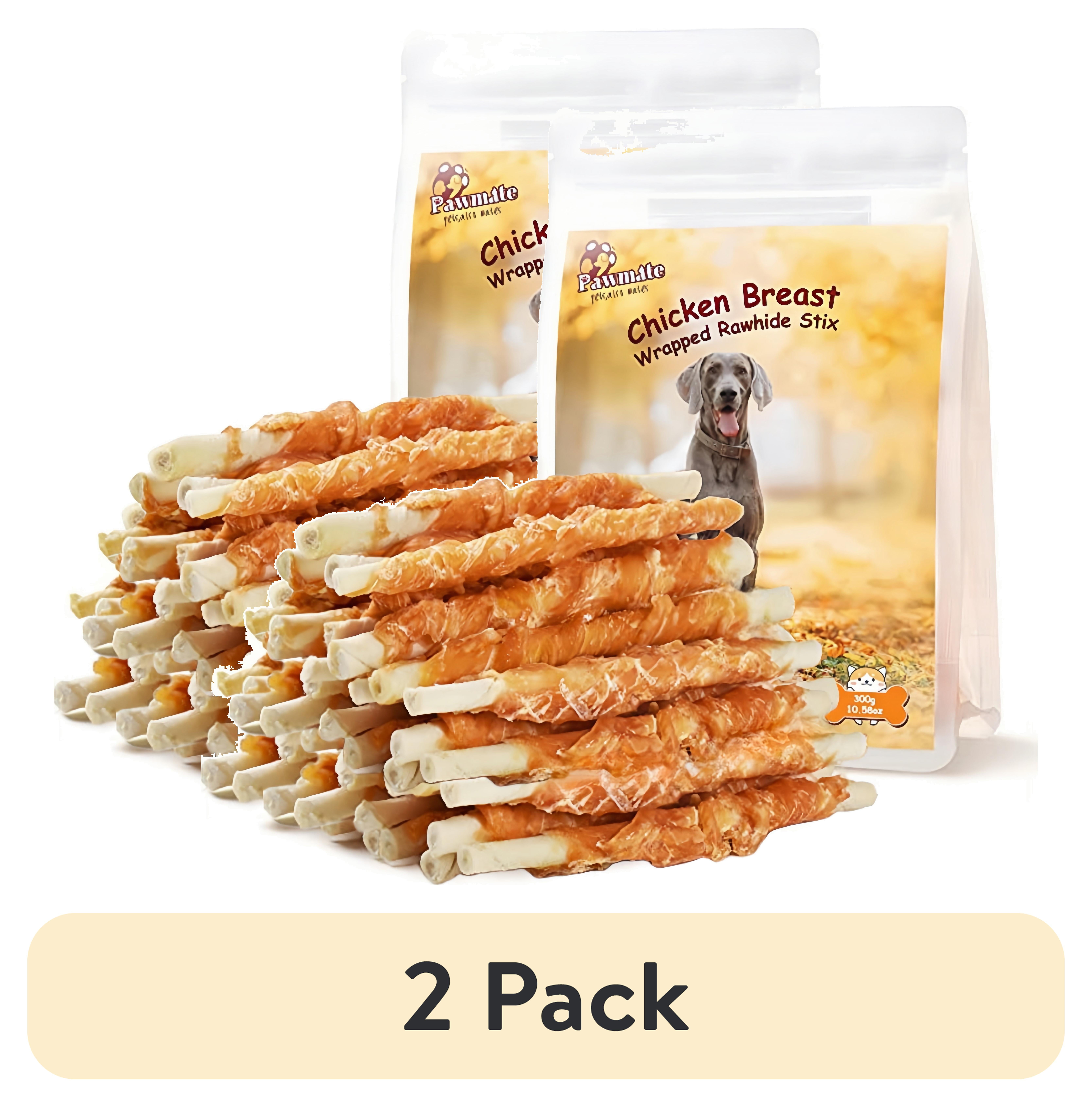 (2 pack) Pawmate Rawhide Dog Treats, Chicken Wrapped Rawhide Sticks, 5 ...
