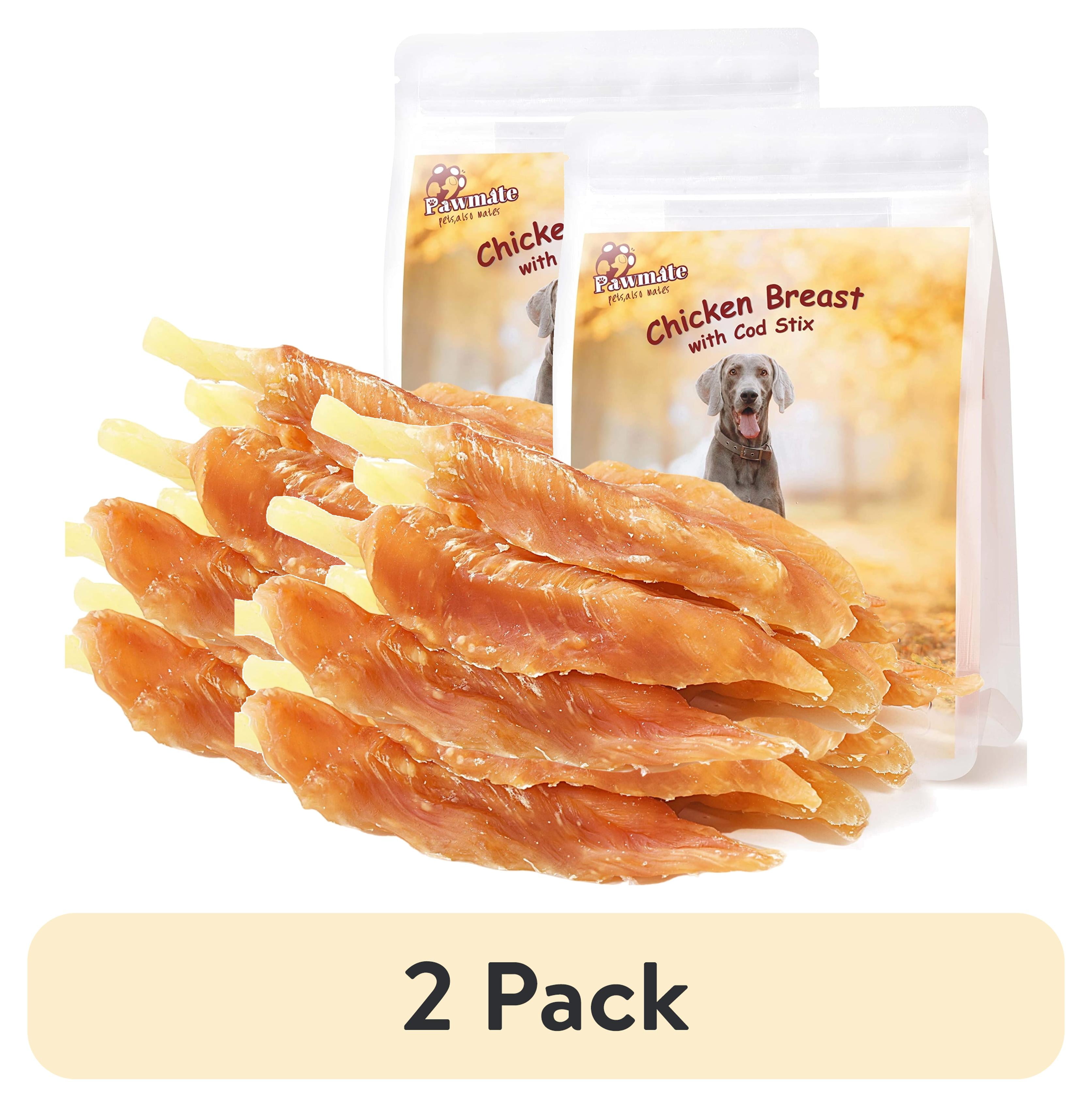 (2 pack) Pawmate Rawhide Free Dog Treats, Chicken Jerky Wrapped Cod ...
