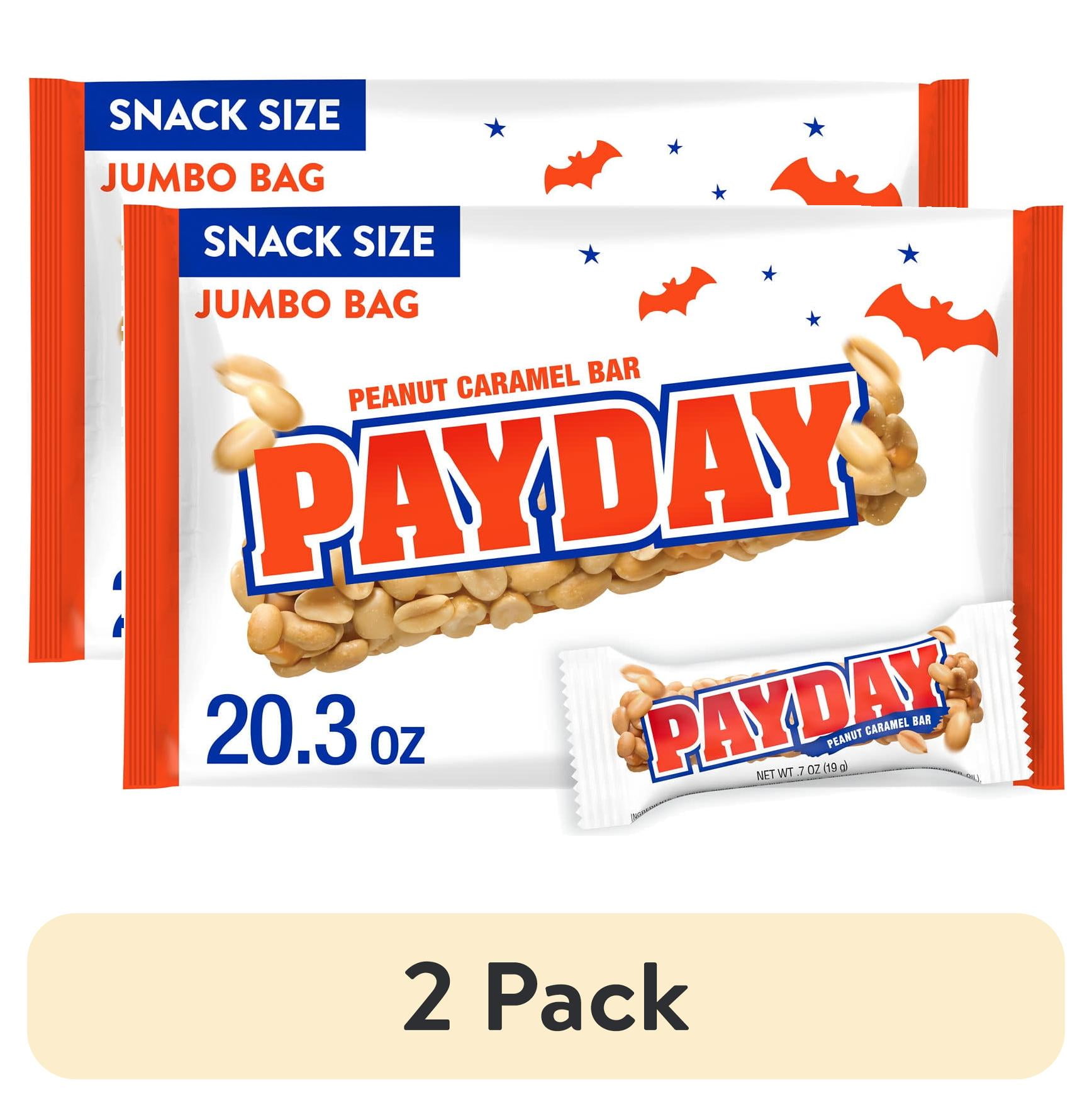 (2 pack) Payday Peanut Caramel Snack Size Halloween Candy, Jumbo Bag 20 ...