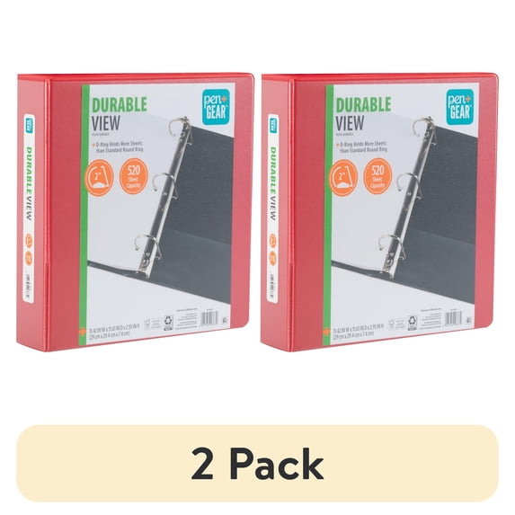 (2 pack) Pen+Gear Durable View 2" D-Ring Binder, Red, 1 Count - Walmart.com
