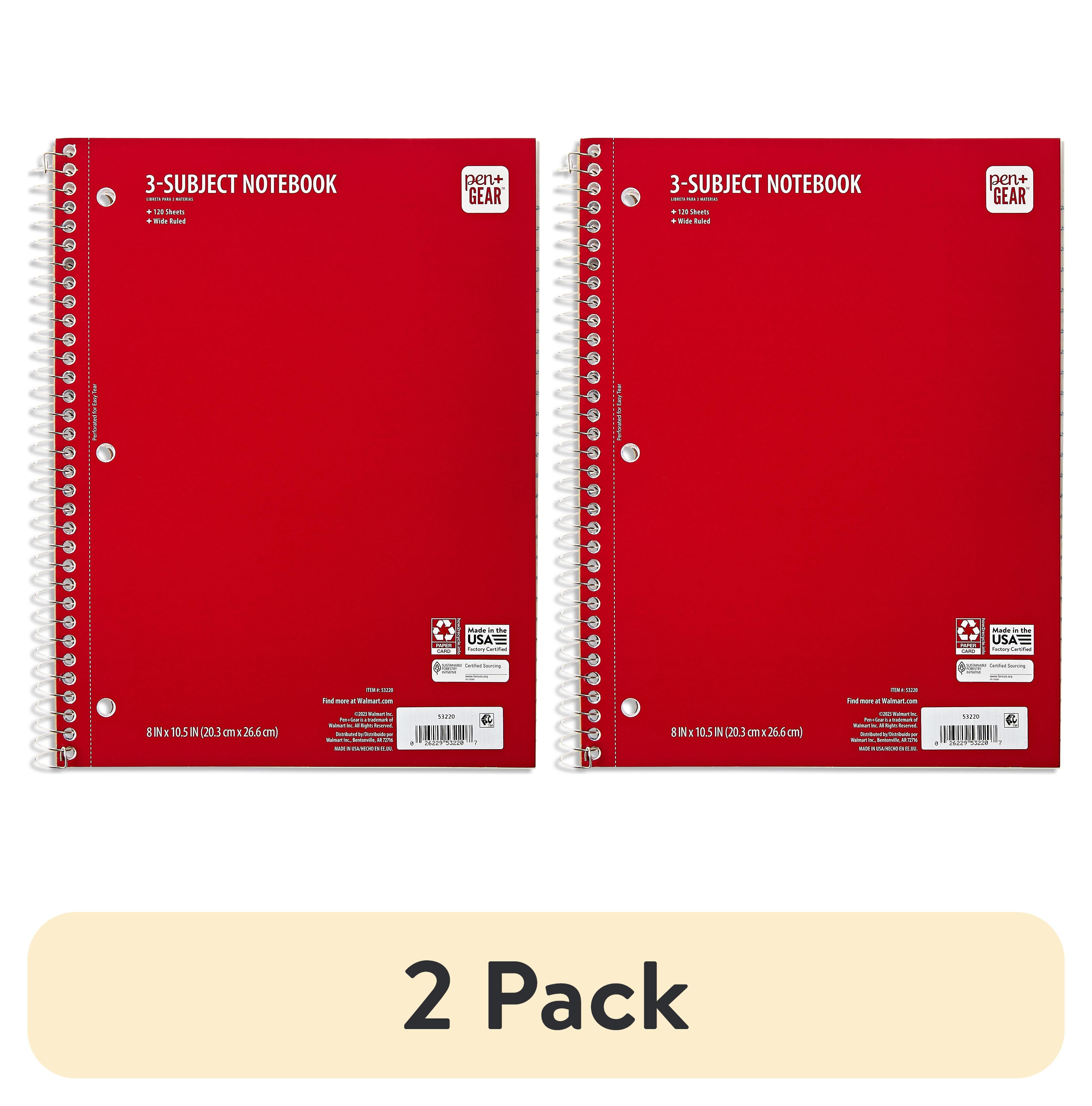 (2 pack) Pen + Gear Wide Ruled 3-Subject Notebook, 8" x 10.5", Red, 120 ...