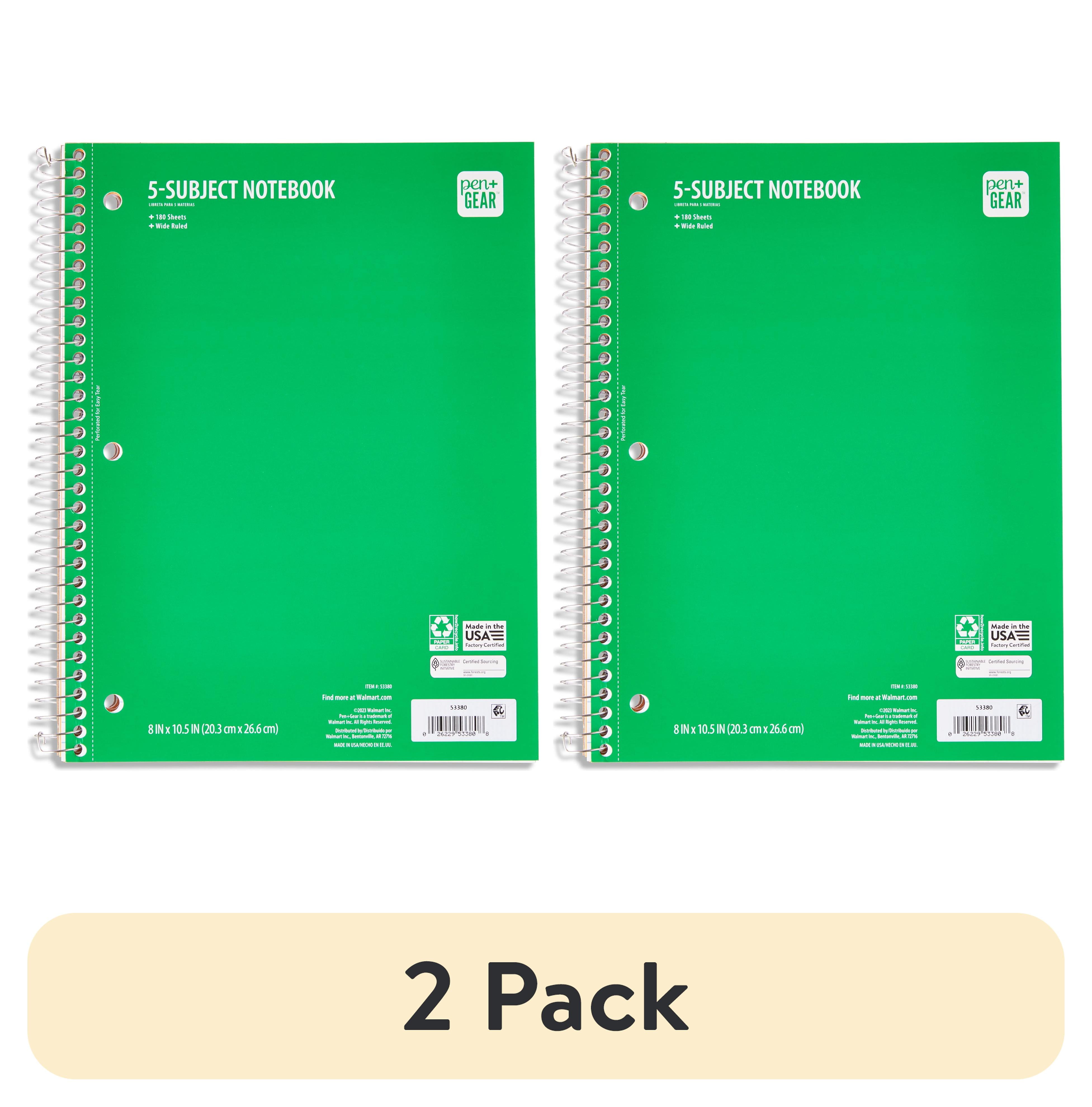 (2 pack) Pen + Gear Wide Ruled 5-Subject Notebook, 8" x 10.5", Green ...