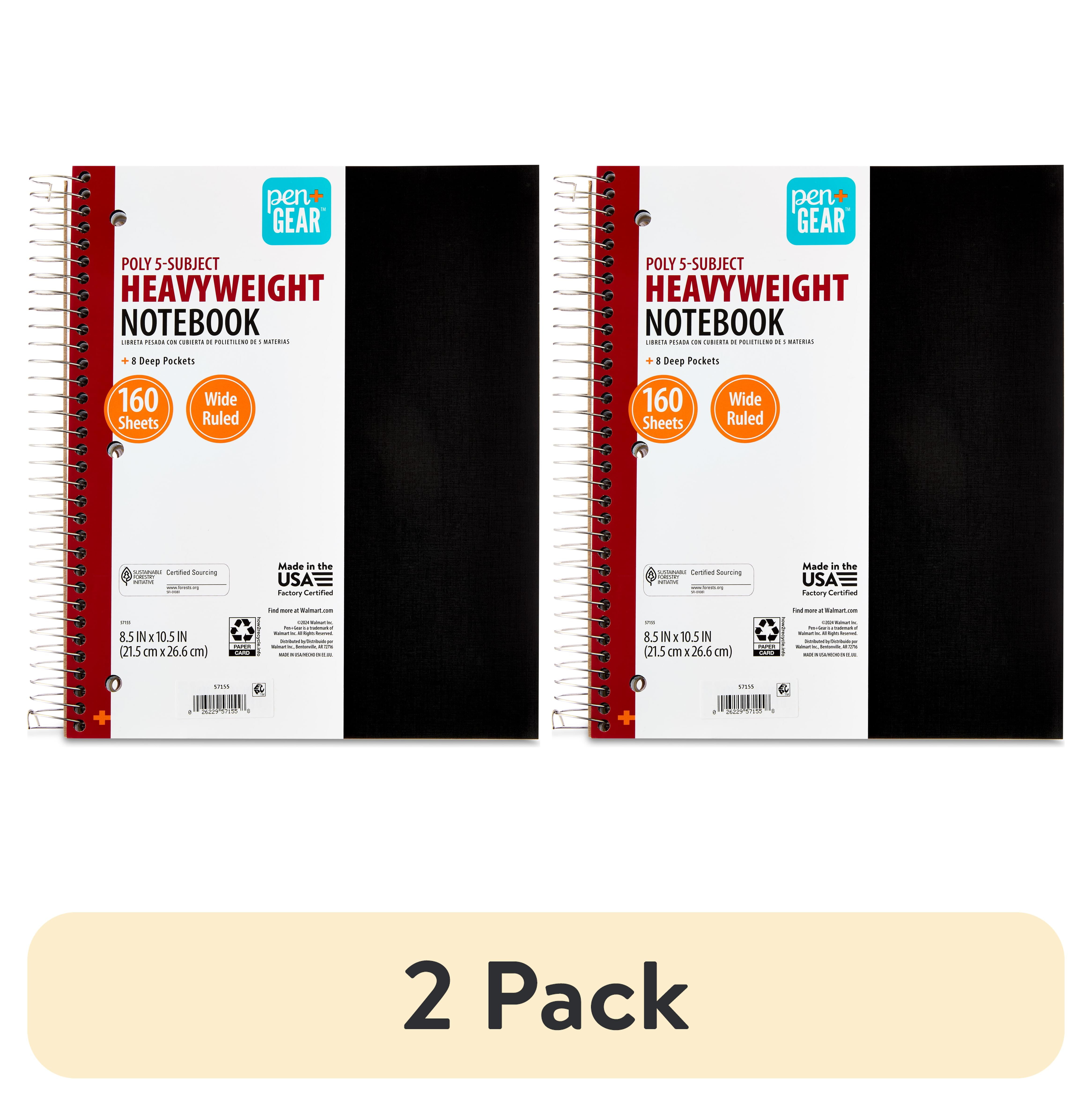 (2 pack) Pen+Gear Wide Ruled 5-Subject Poly Notebook, Black, 8.5" x 10. ...