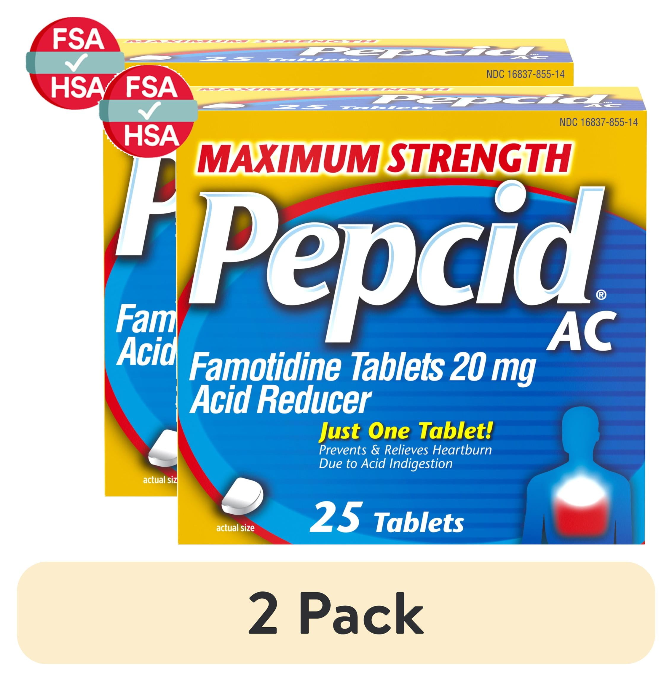(2 pack) Pepcid AC Maximum Strength Heartburn Medicine, Famotidine, 25 ...
