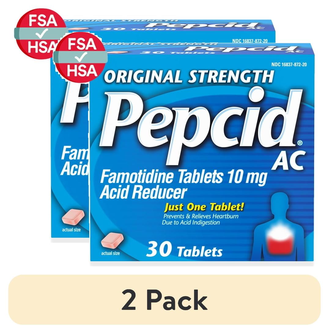 (2 pack) Pepcid AC Original Strength Heartburn Medicine, 10mg ...