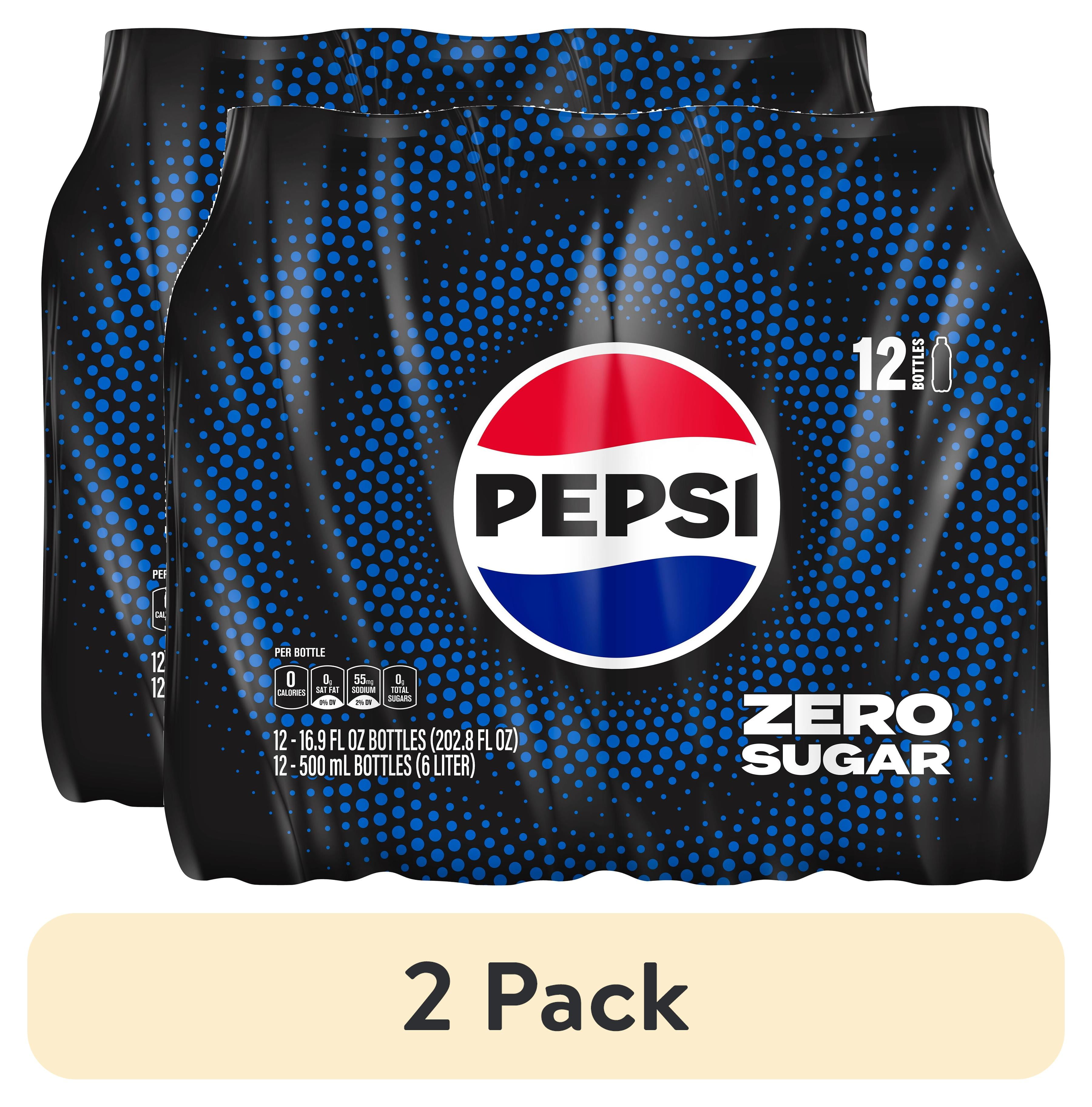 (2 pack) Pepsi Cola Zero Sugar Soda Pop, 16.9 fl oz, 12 Pack Bottles ...
