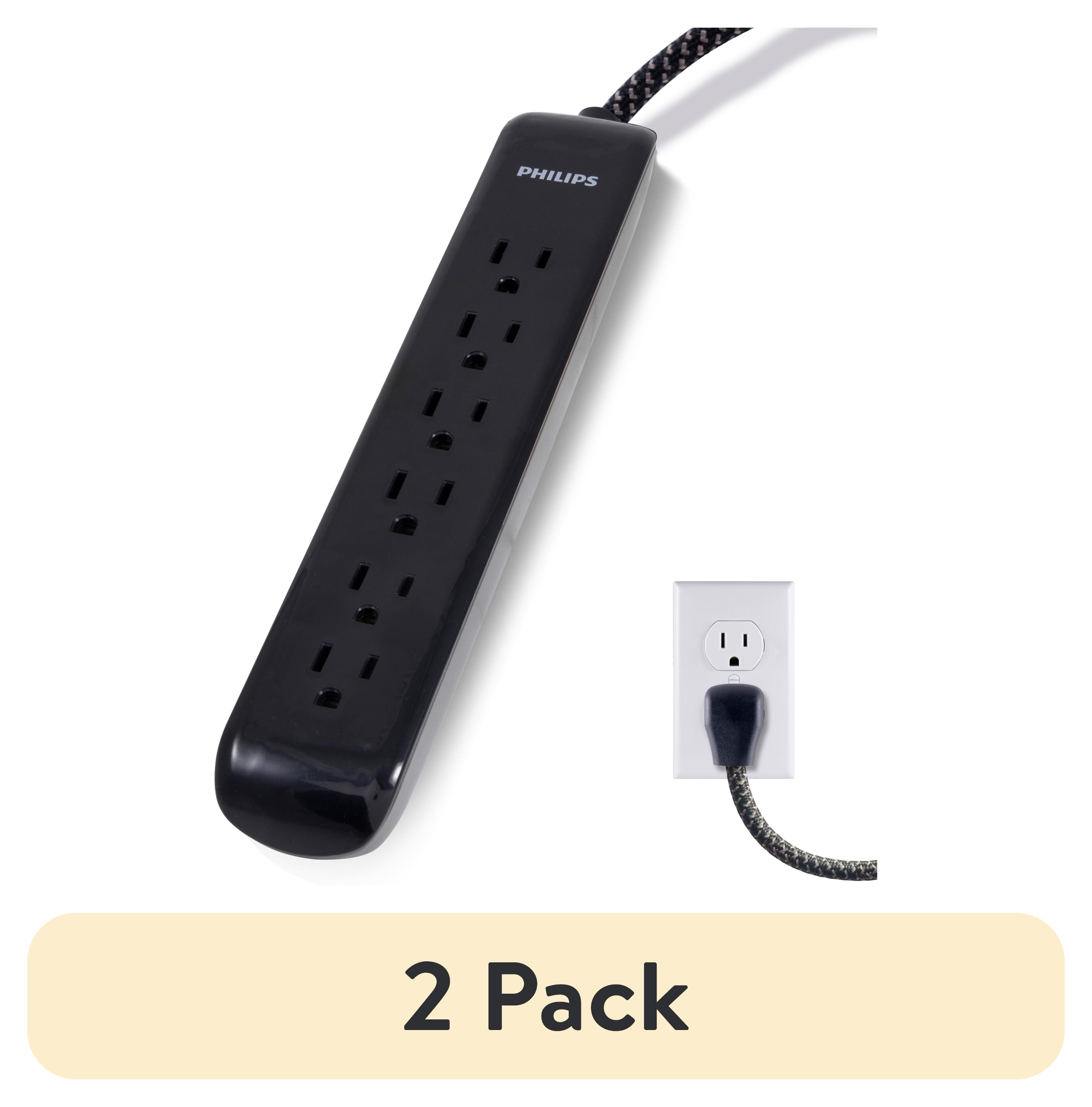 (2 pack) Philips 6-Outlet Surge Protector, 1080J, 10ft Braided Cord ...