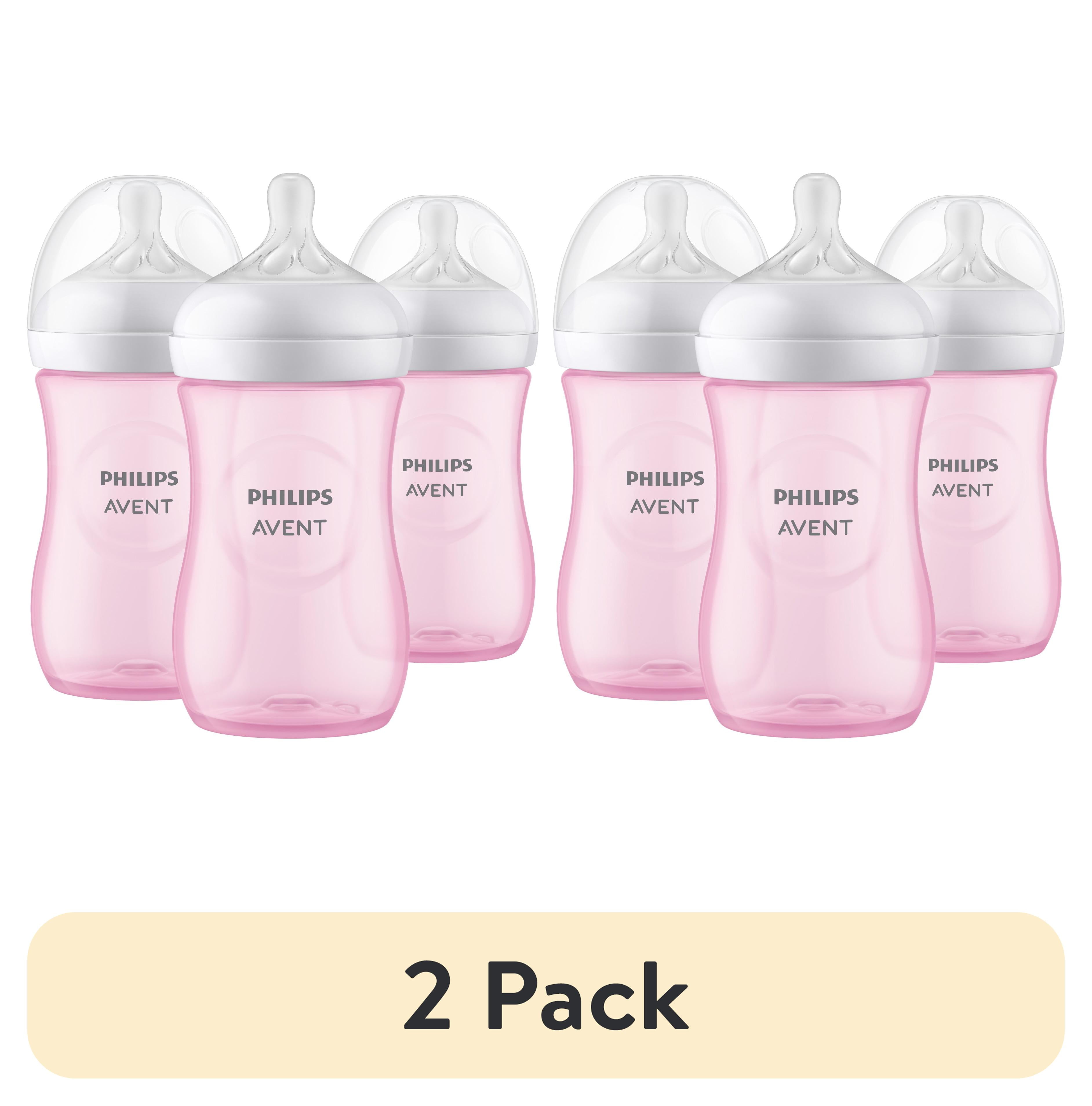 (2 pack) Philips Avent Natural Baby Bottles, Medium Flow, 9oz, Pink, 3 ...