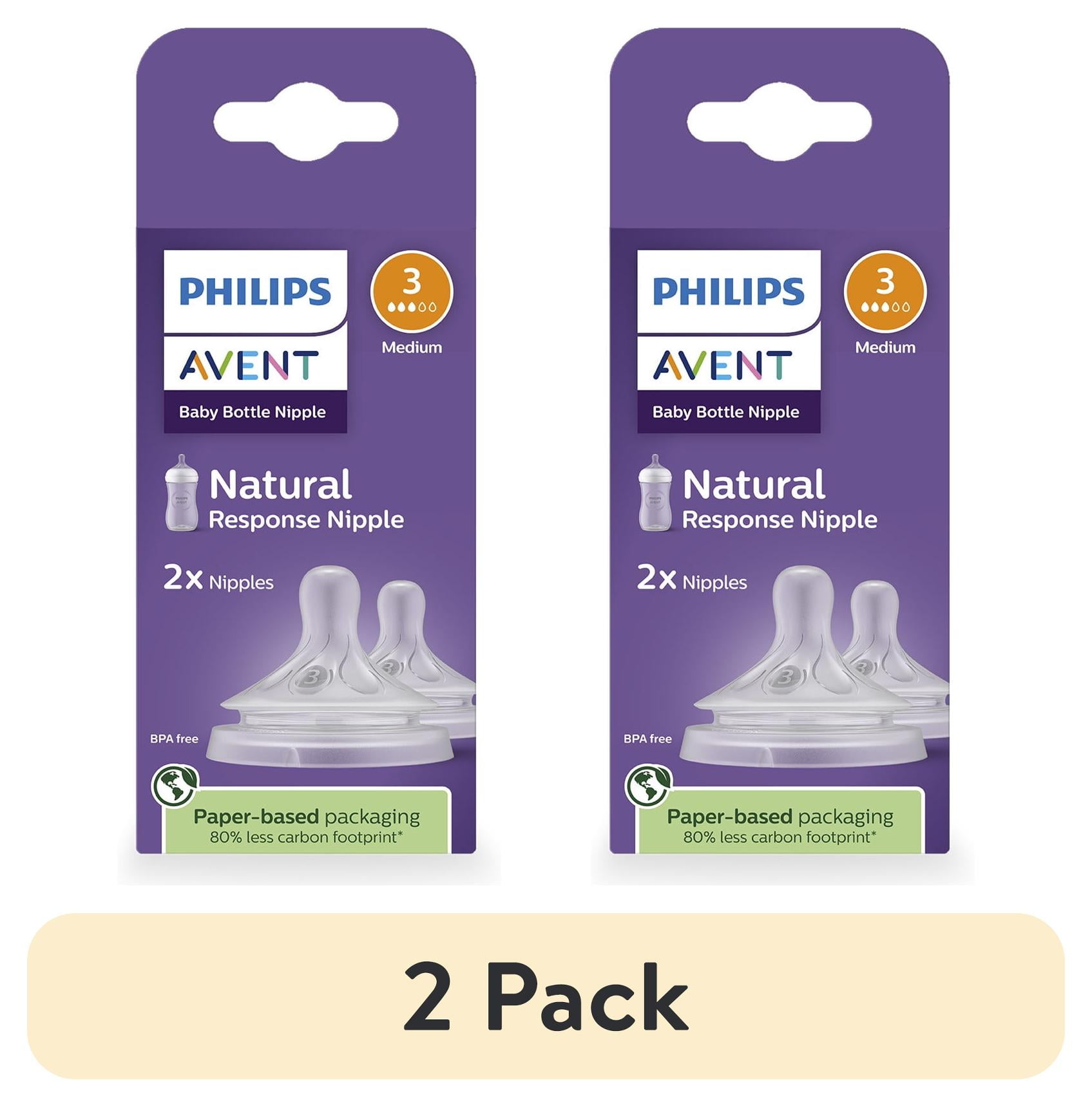 (2 pack) Philips Avent Natural Response Nipples, Medium Flow (Flow 3 ...
