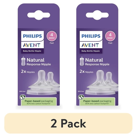(2 pack) Philips Avent Natural Response Nipples, Fast Flow (Flow 4), 2 ...