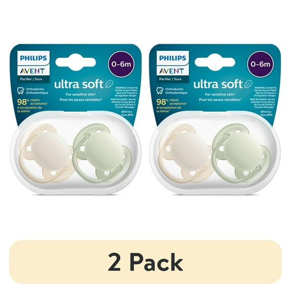 (2 pack) Philips Avent Ultra Soft Pacifier 0-6M, Sand / Pastel Warm ...
