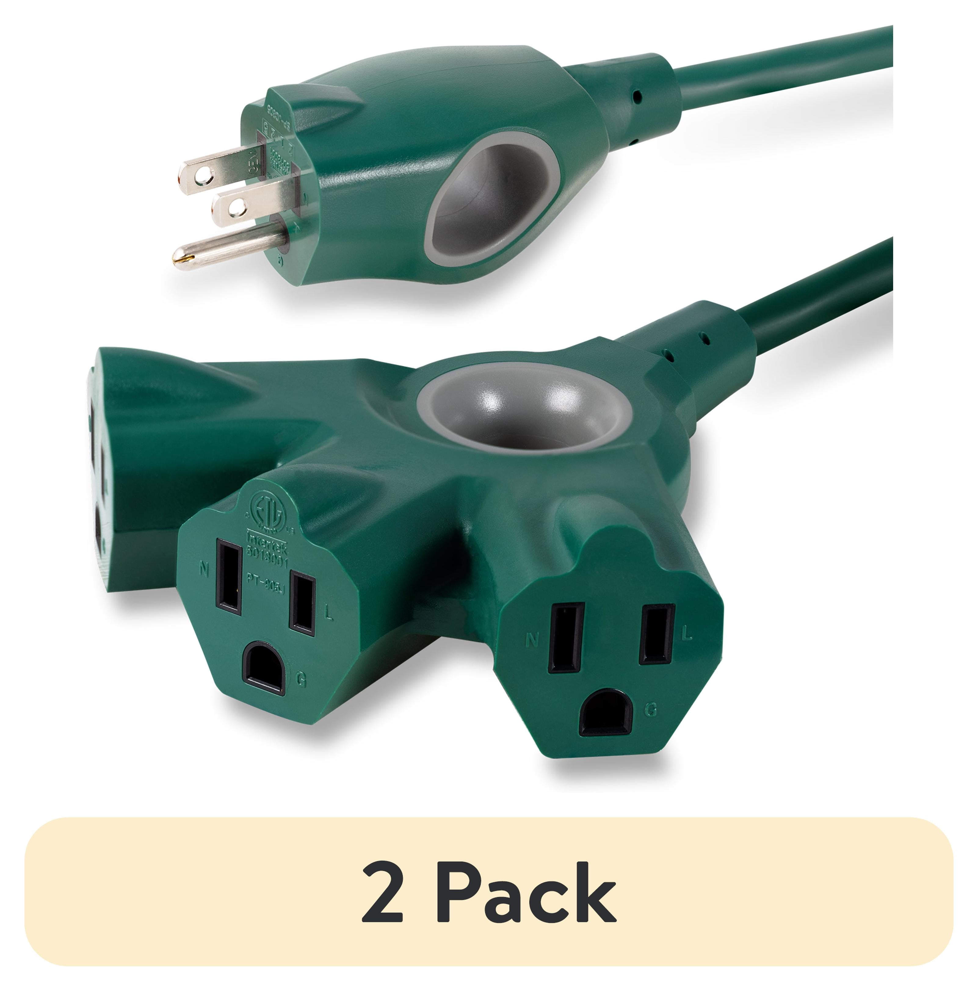 (2 pack) Philips EZGrip 25FT 16AWG 3-Outlet Extension Cord, Green Indoor/Outdoor, 15A - Walmart.com