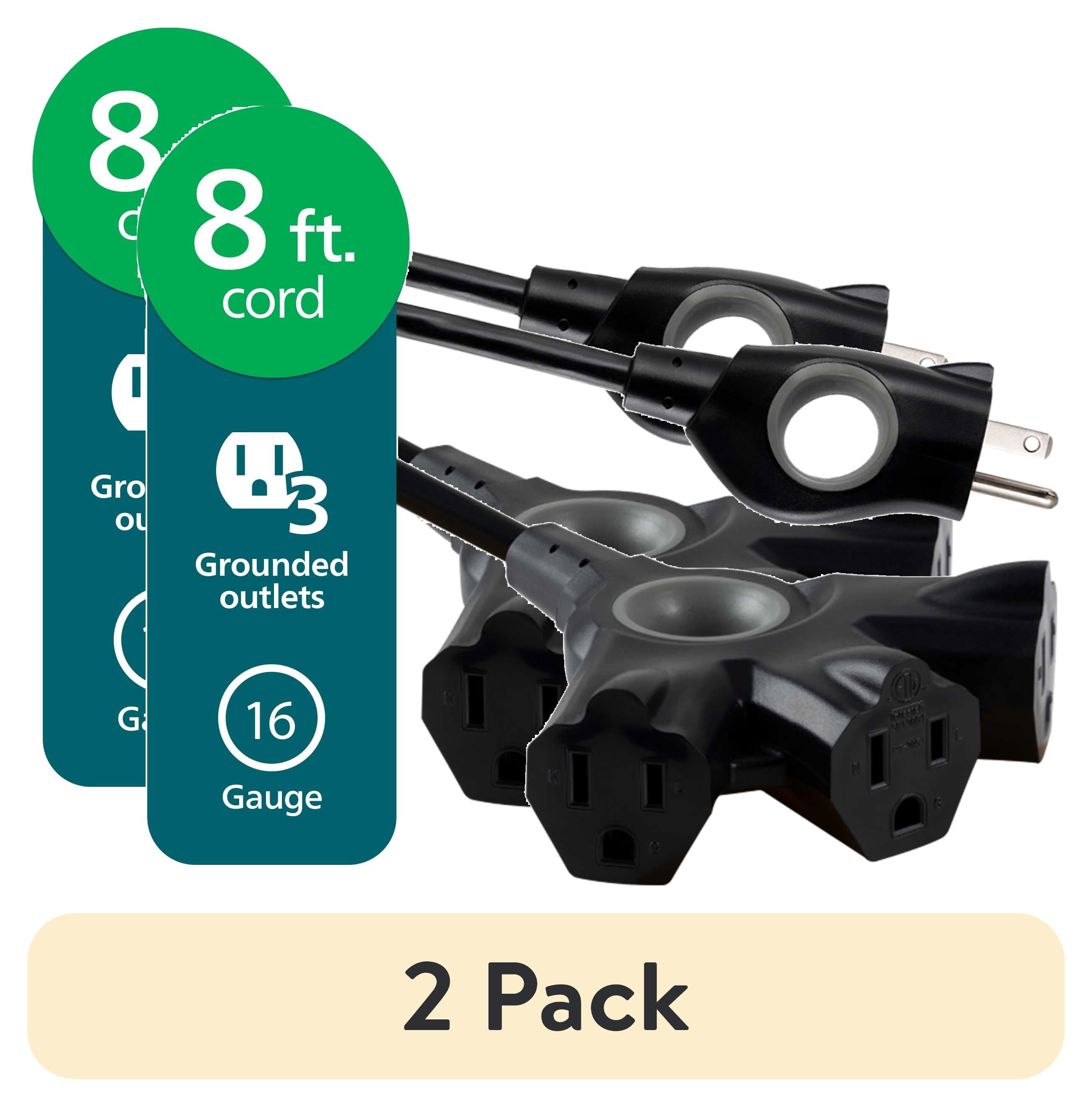 (2 pack) Philips EZGrip 8FT 16AWG 3-Outlet Grounded Extension Cord ...