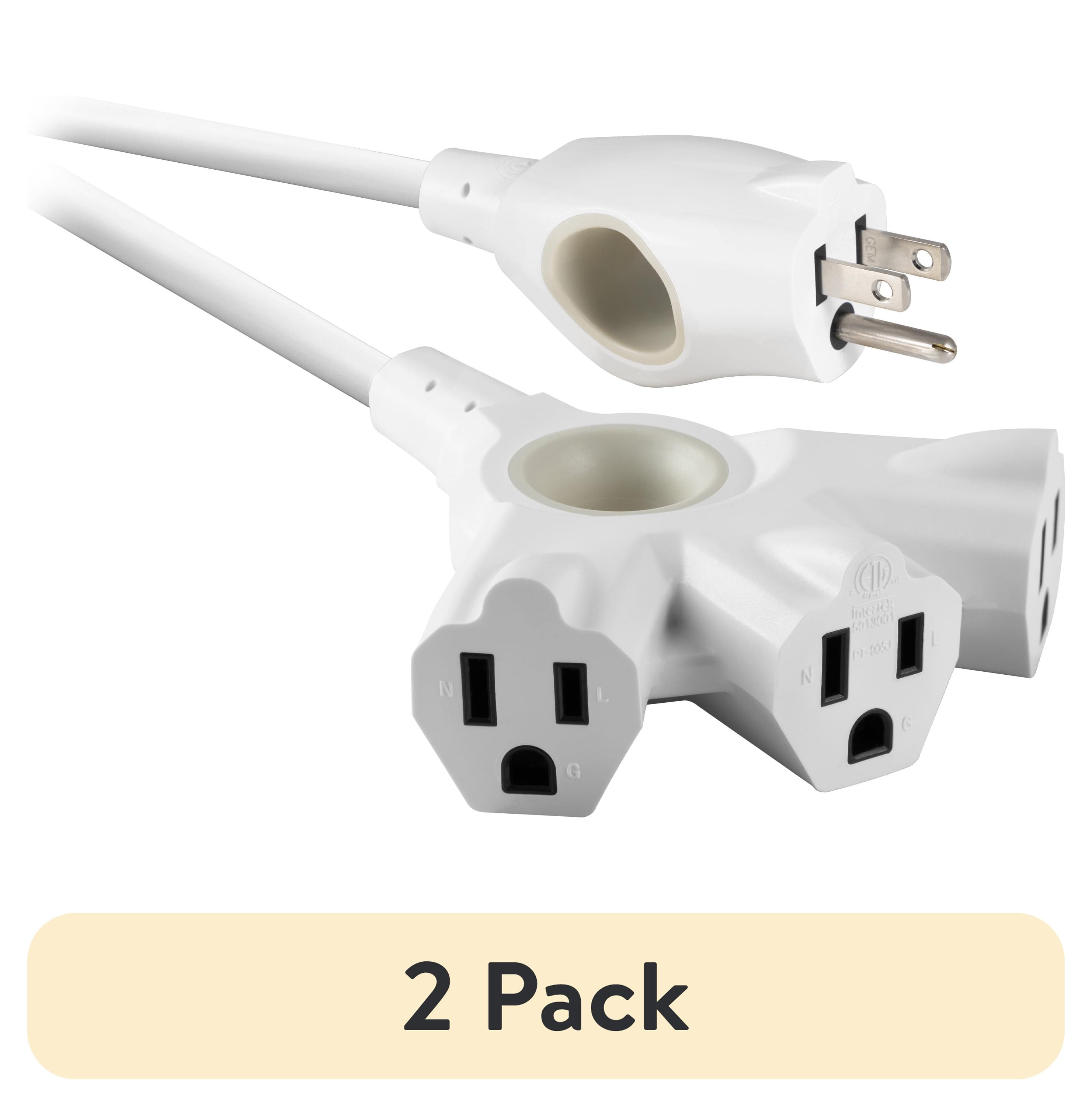 (2 pack) Philips EZGrip 8ft 15A 16AWG 3-Outlet Extension Cord, White ...
