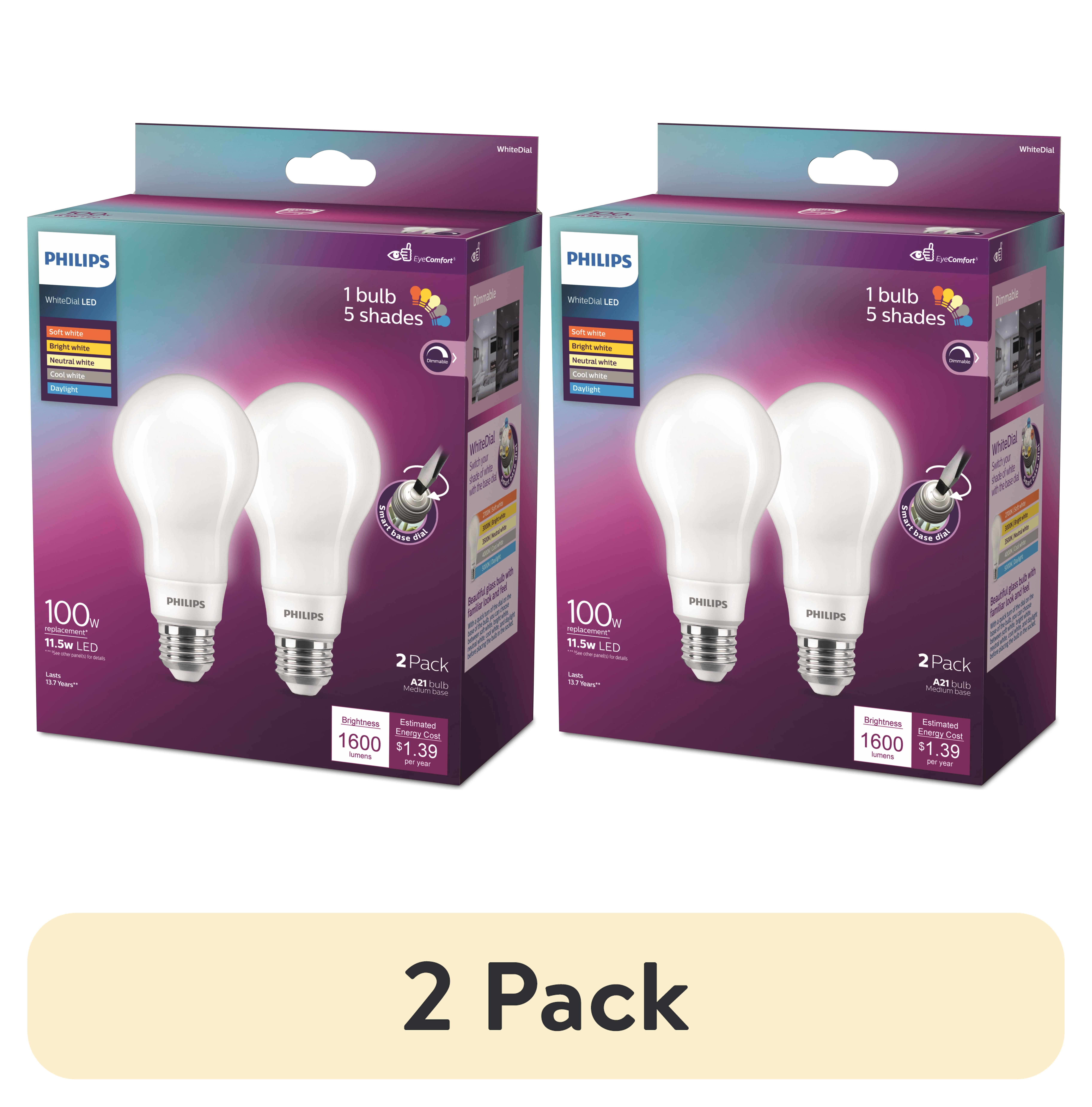 (2 pack) Philips LED 100-Watt A21 General Purpose Household Light Bulb ...