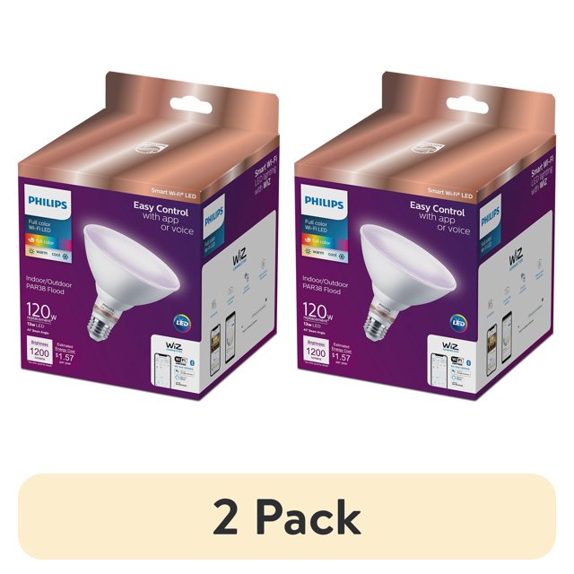 (2 pack) Philips Smart Wi-Fi Connected LED 120-Watt PAR38 Floodlight ...