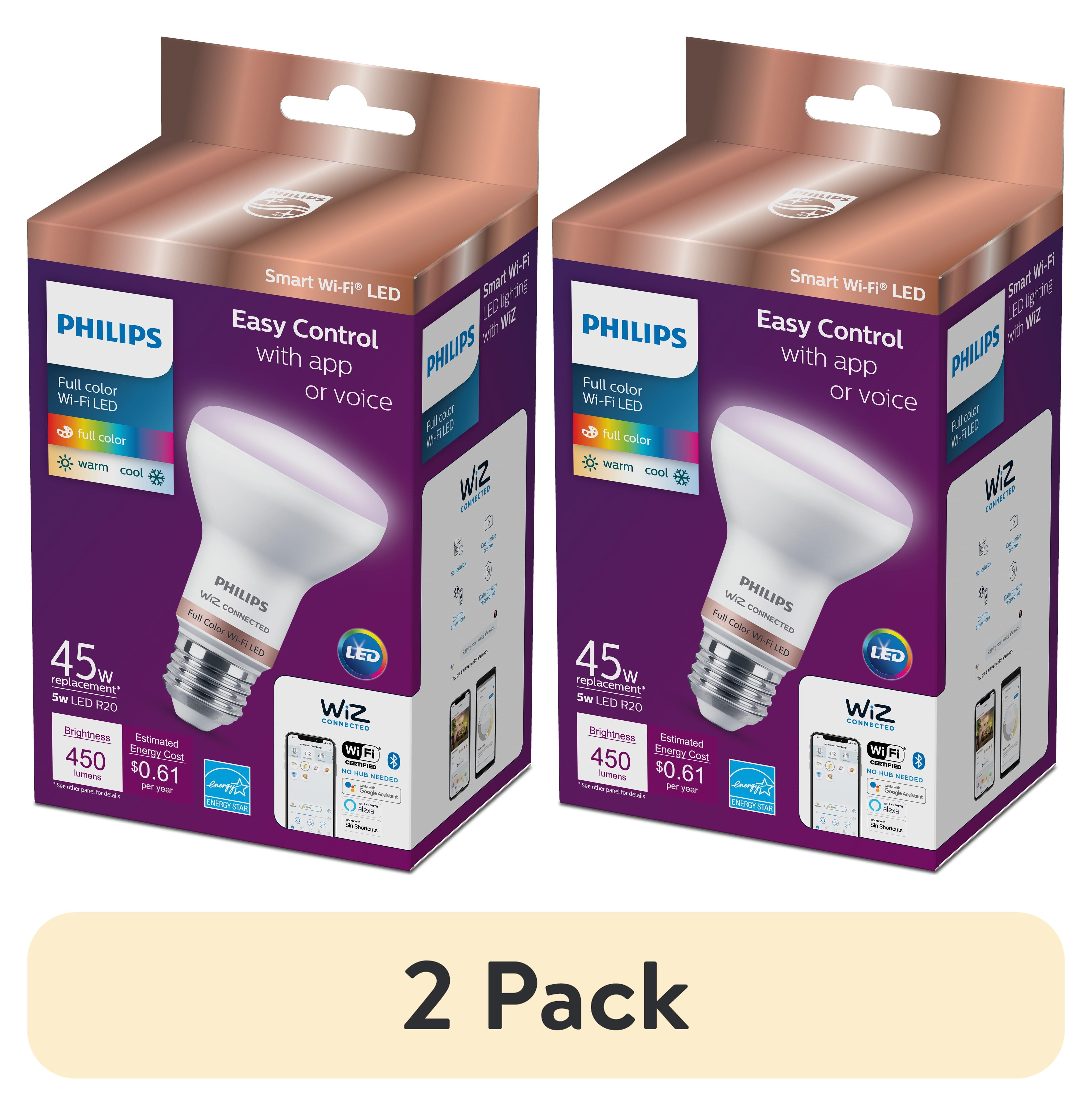 (2 pack) Philips Smart Wi-Fi Connected LED 45-Watt R20 Light Bulb ...