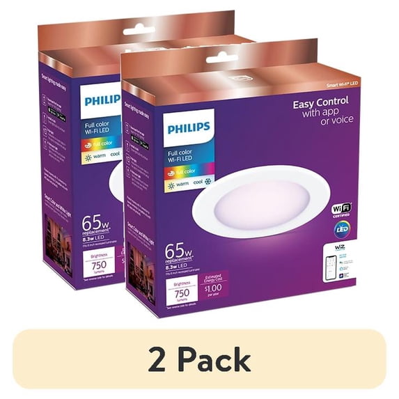 (2 pack) Philips Smart Wi-Fi LED 65-Watt 5-6 inch Recessed Downlight ...
