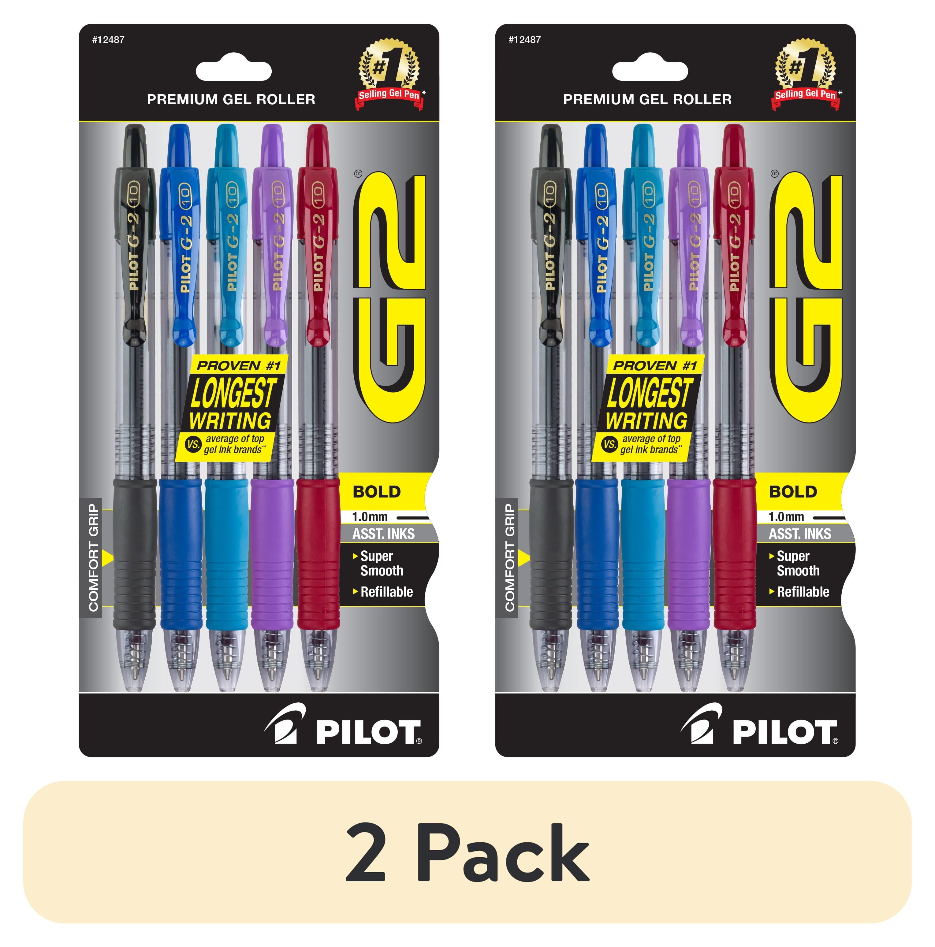 (2 pack) Pilot G2 Premium Gel Roller Pen, Bold Point, Assorted Ink ...