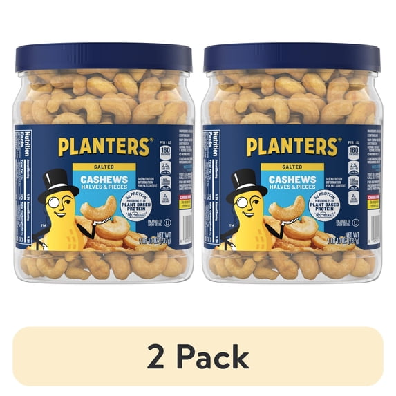 (2 pack) PLANTERS Salted Cashew Halves and Pieces, Party Snacks, Plant ...