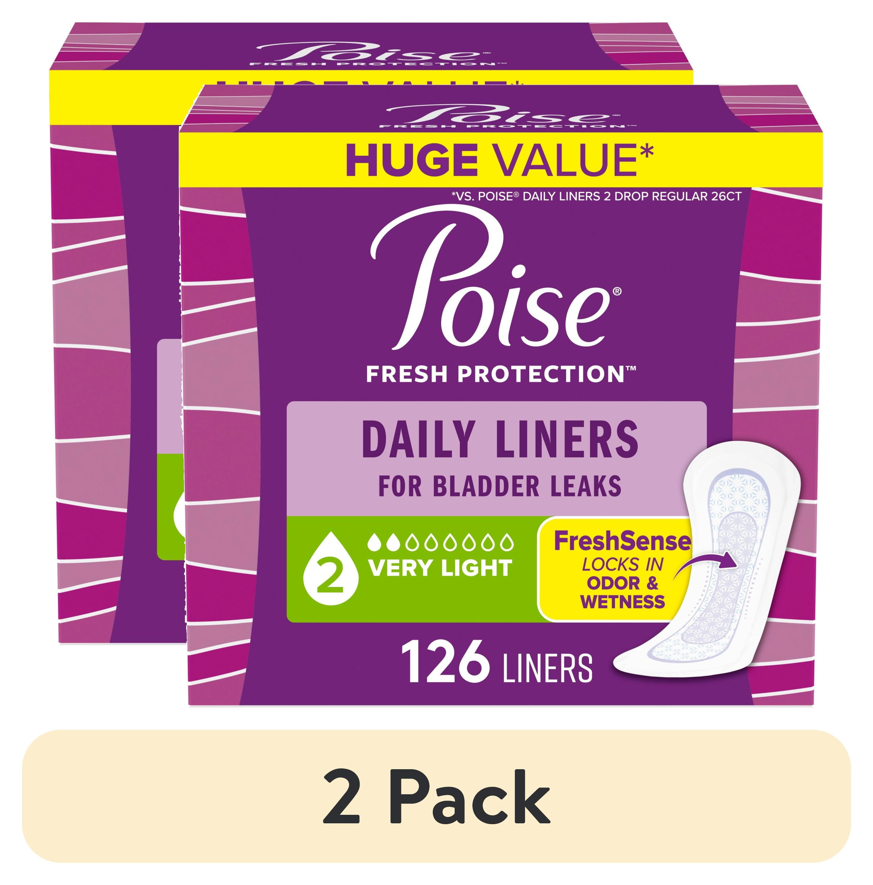 (2 pack) Poise Daily Incontinence Panty Liners, 2 Drop Very Light ...