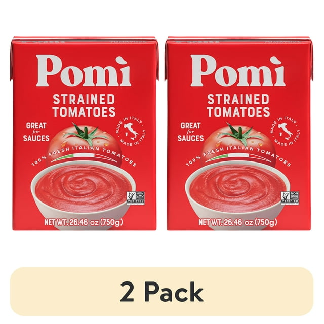 (2 pack) Pomi Strained Tomatoes, 26.46 oz, 1/4 Cup per serving, 12 ...