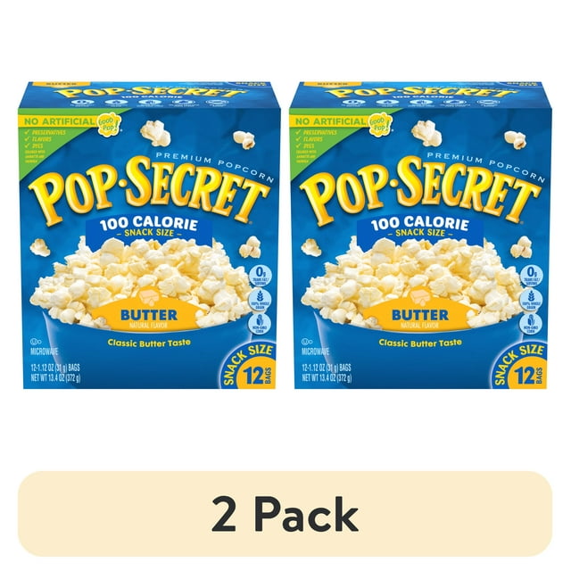 (2 pack) Pop Secret Microwave Popcorn, 100 Calorie Butter Flavor, 1.1 ...