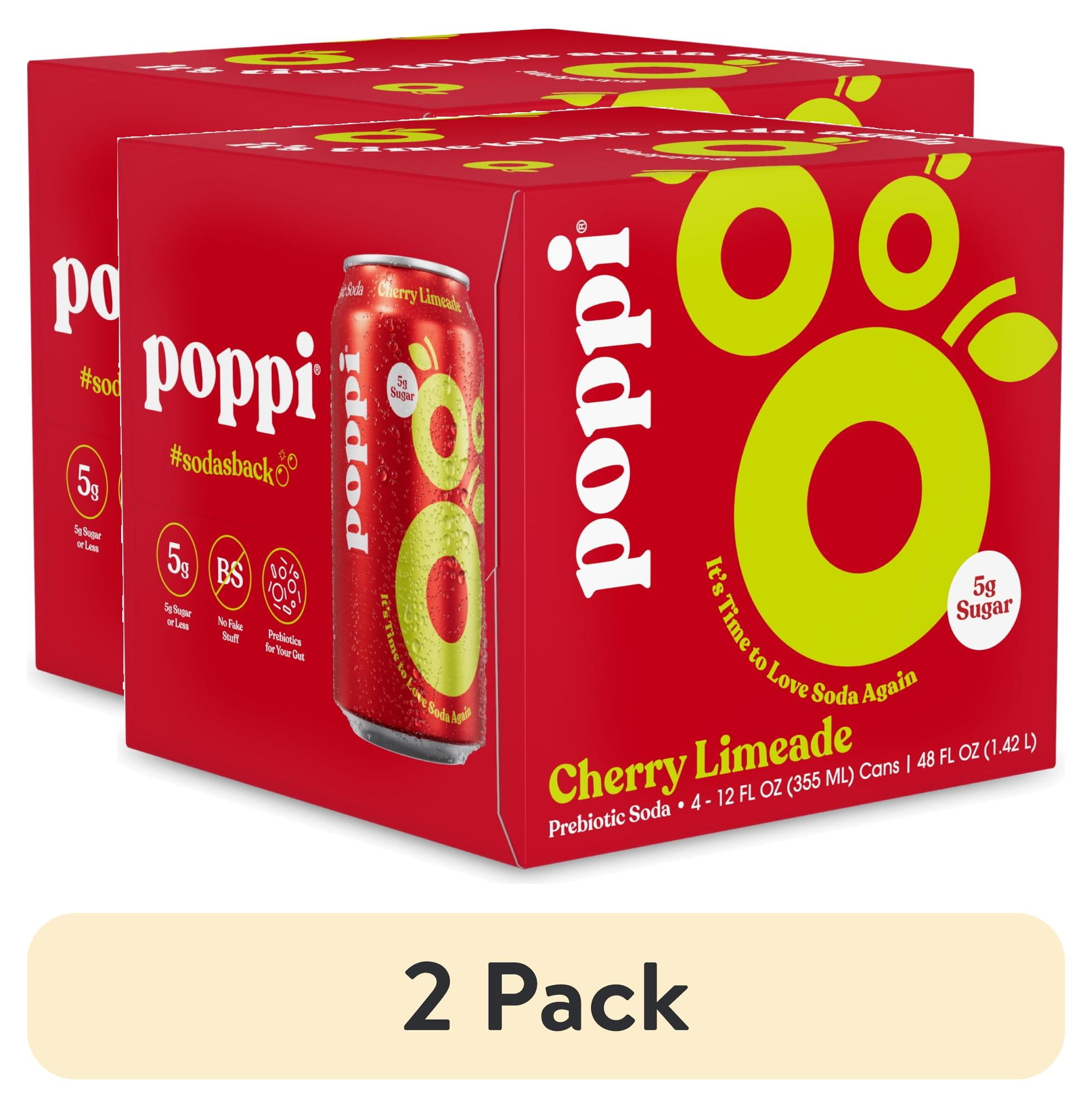 (2 pack) Poppi Cherry Limeade Prebiotic Soda, 12 oz, 4 Pack Cans ...