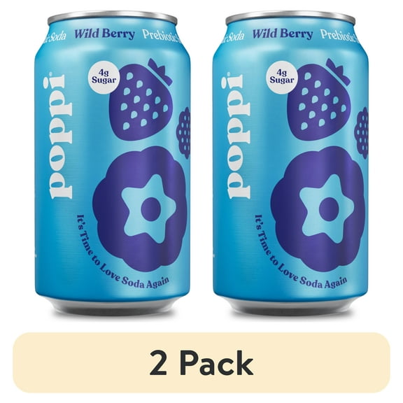 poppi Raspberry Rose Prebiotic Soda, 12 oz, 4 Pack Cans with 5g Sugar ...