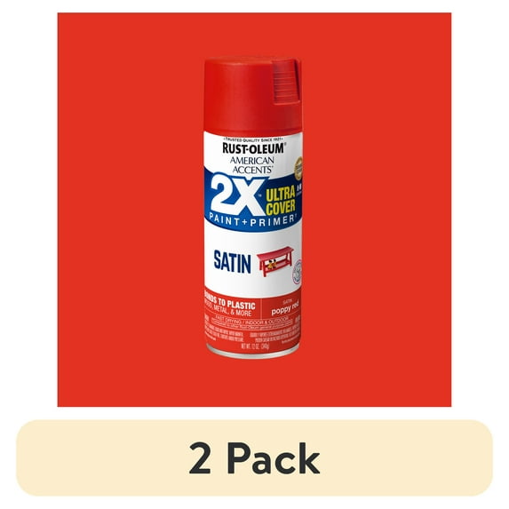 (2 pack) Poppy Red, Rust-Oleum American Accents 2X Ultra Cover Satin ...