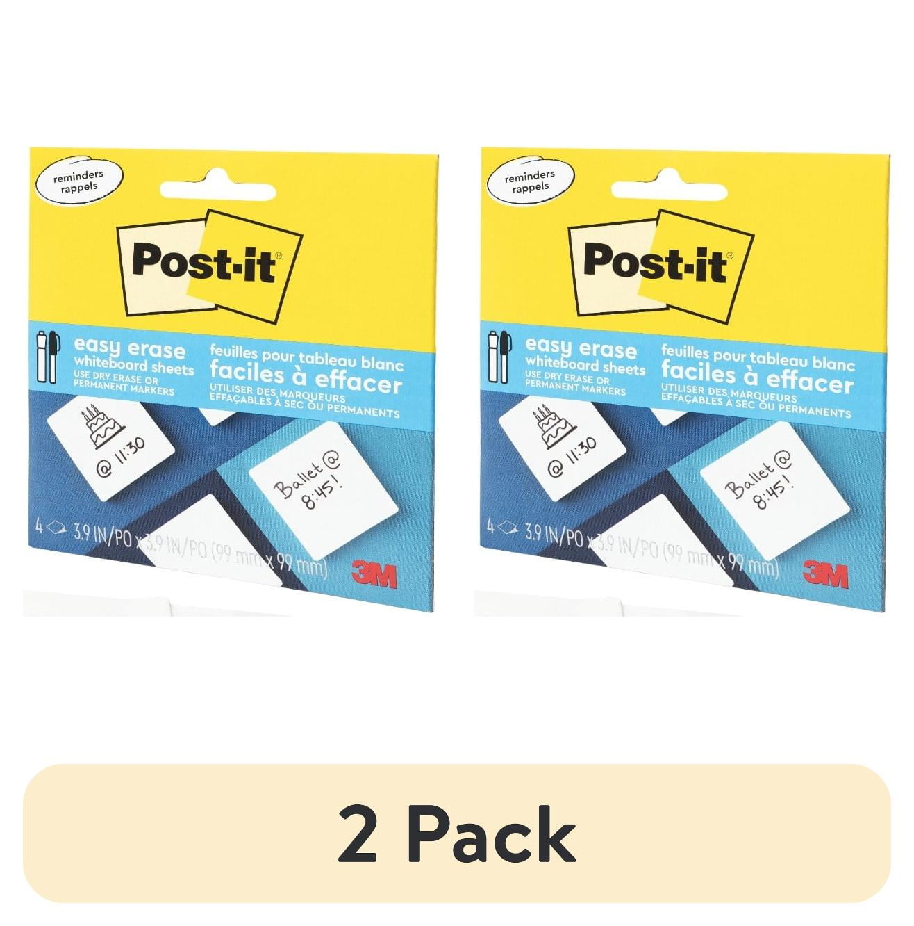 (2 pack) Post-it Easy Erase Whiteboard Sheets, 3.9 in. x 3.9 in., 4 ...