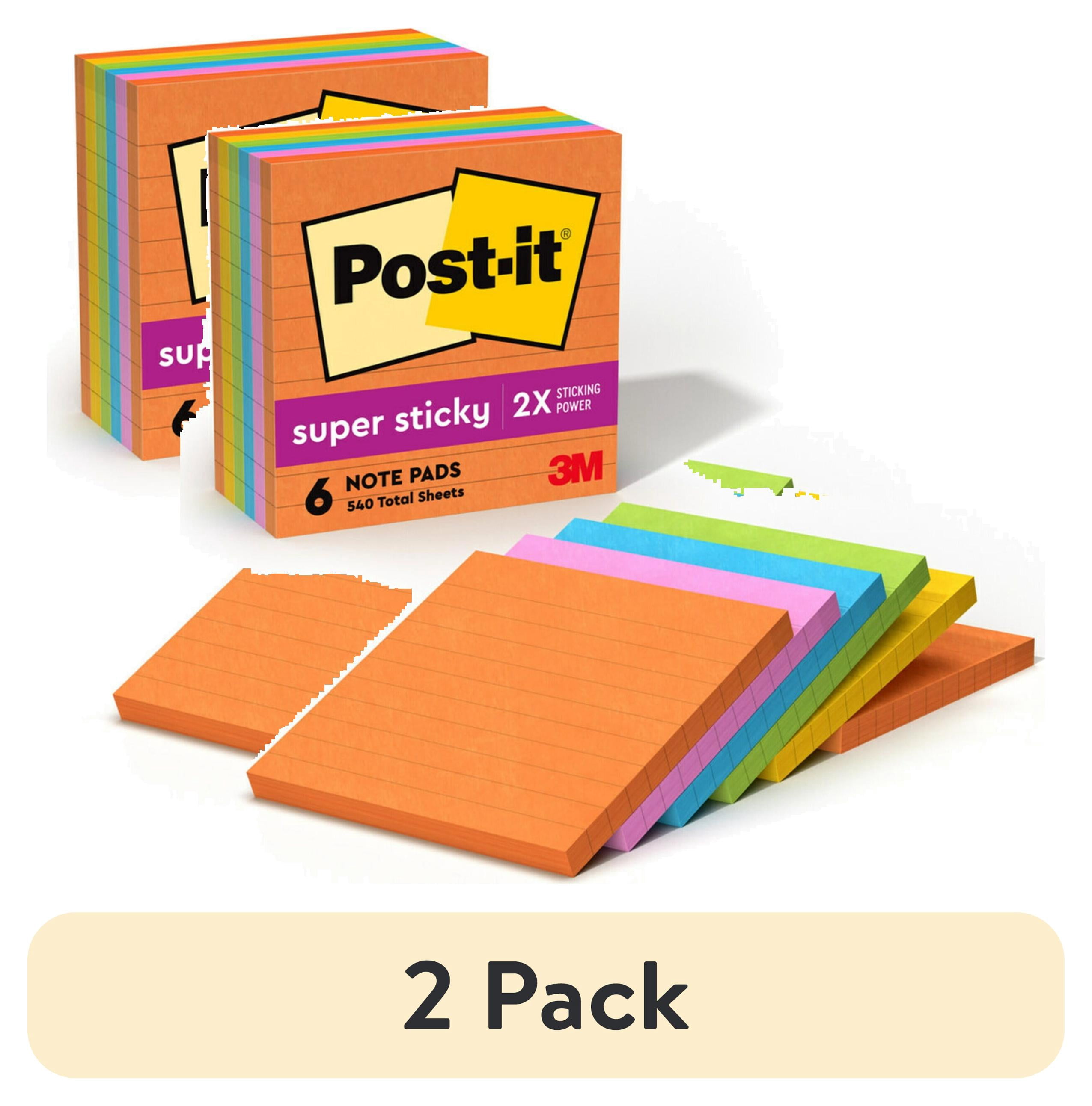 (2 pack) Post-it Super Sticky Notes, 4 in x 4 in, Energy Boost, Lined ...