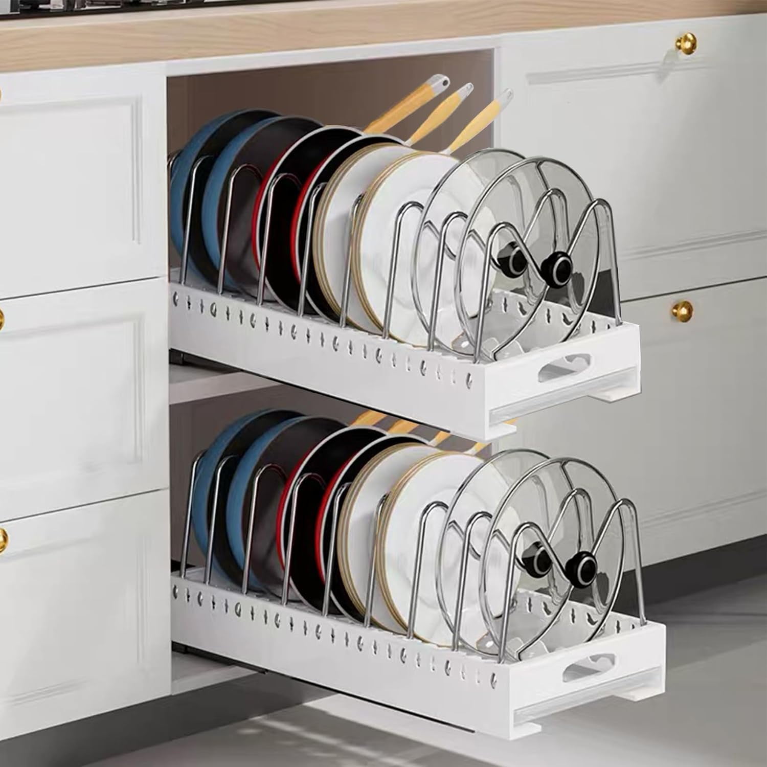 2 pack Pots and Pans Organizer for Under Cabinet,21in Deep Pull out Pot ...