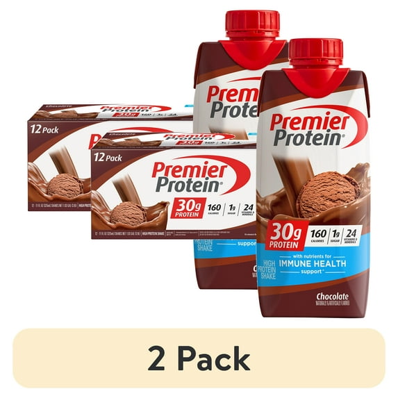 (2 pack) Premier Protein Shake, Chocolate, 30g Protein, 11 Fl Oz, 12 Ct - Walmart.com