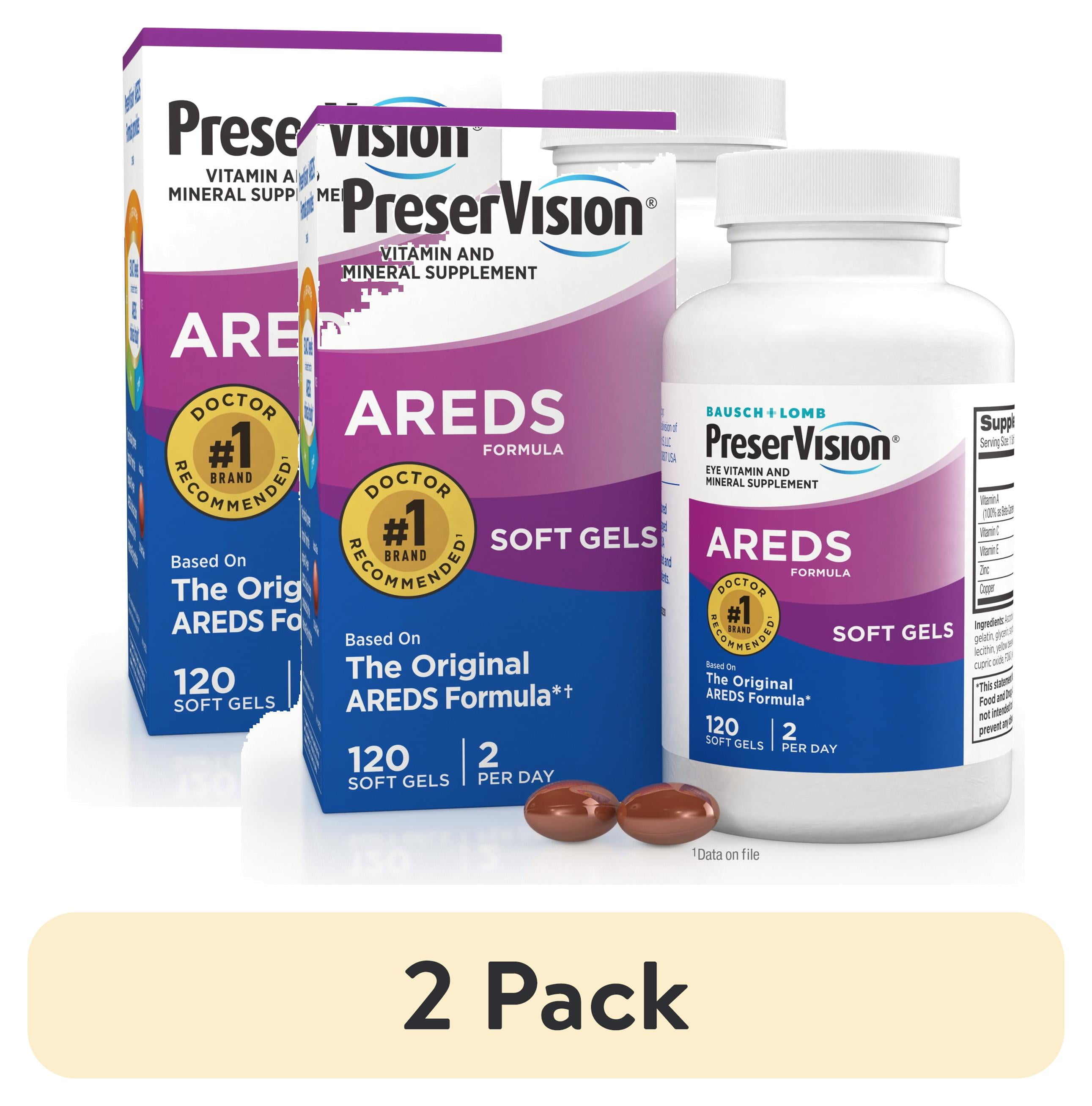 (2 pack) PreserVision AREDS Eye Vitamins & Minerals with Beta Carotene, AREDS Formula, 120 ...